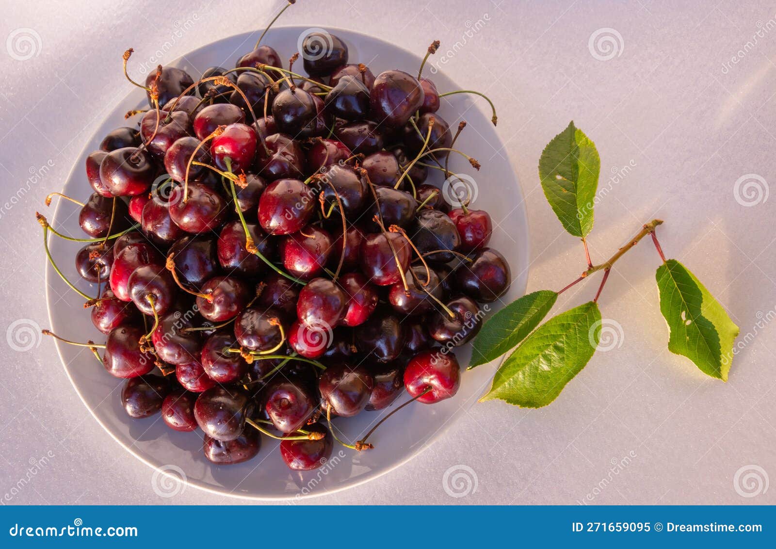 Ripe Juicy Large Fragrant Cherries on a Plate. Stock Image - Image of ...