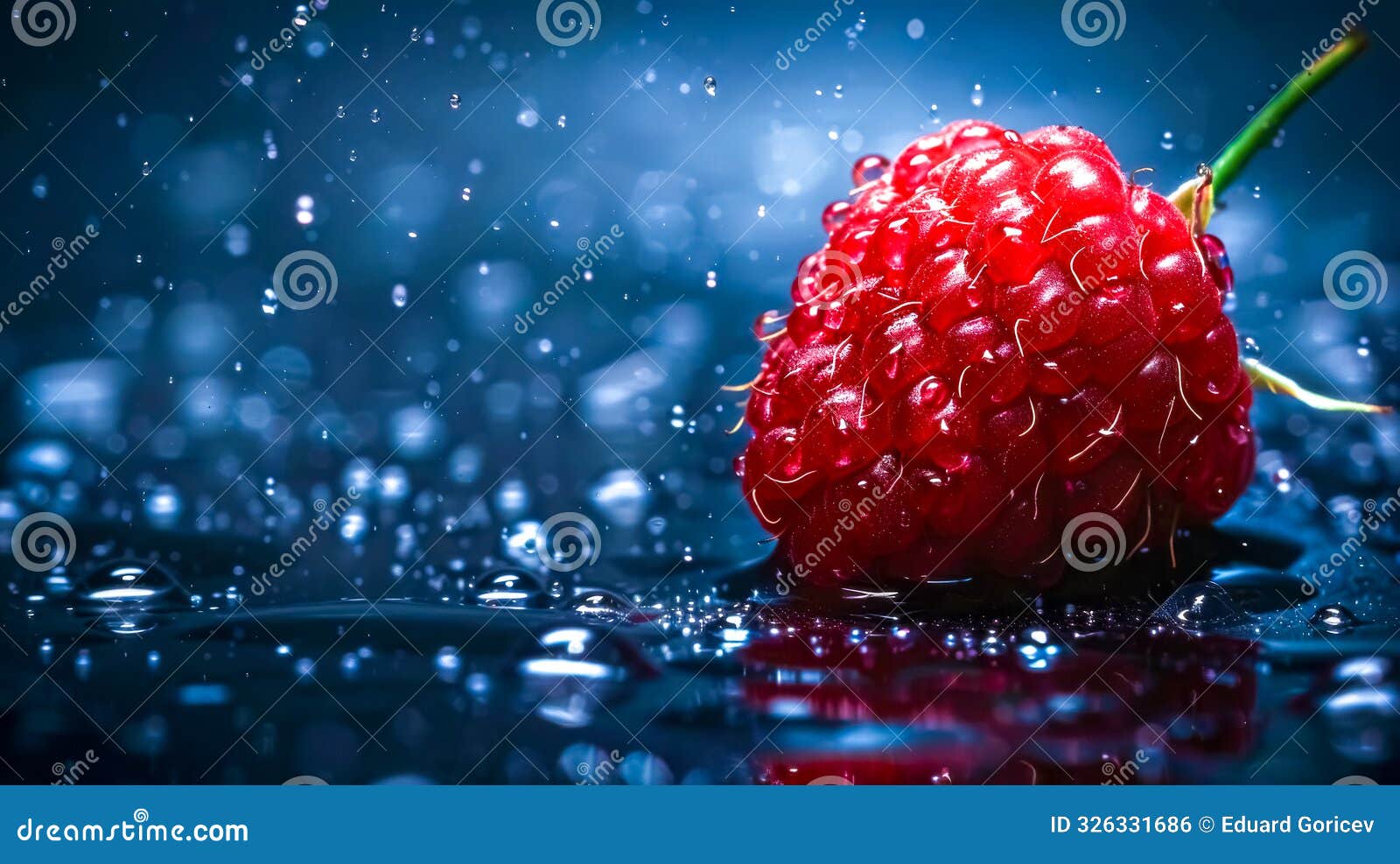 Ripe Juicy Raspberry Splashing into Water Creating Bubbles Stock Photo ...