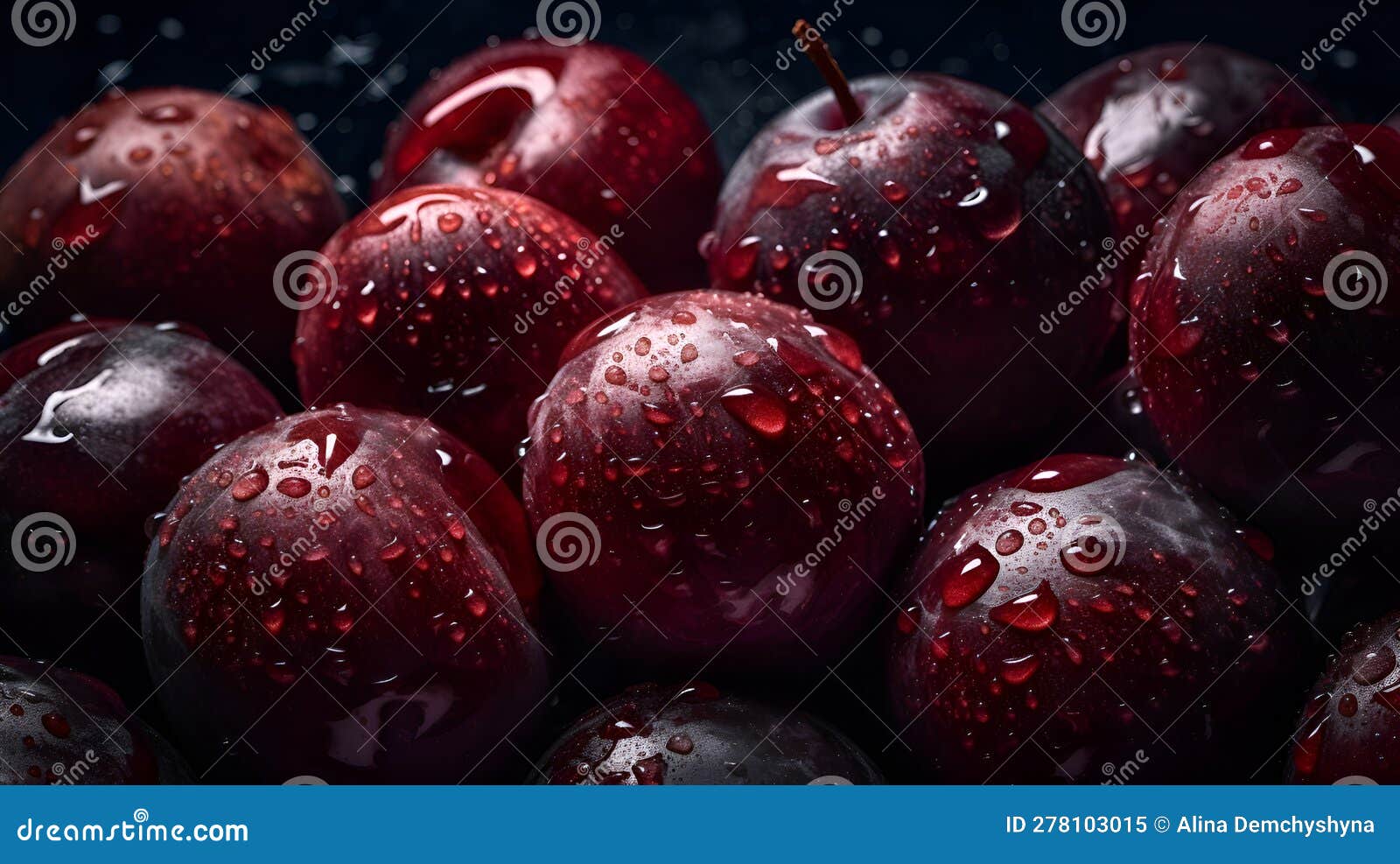 Ripe Juicy Red Plums with Water Drops, Generative AI 1 Stock ...