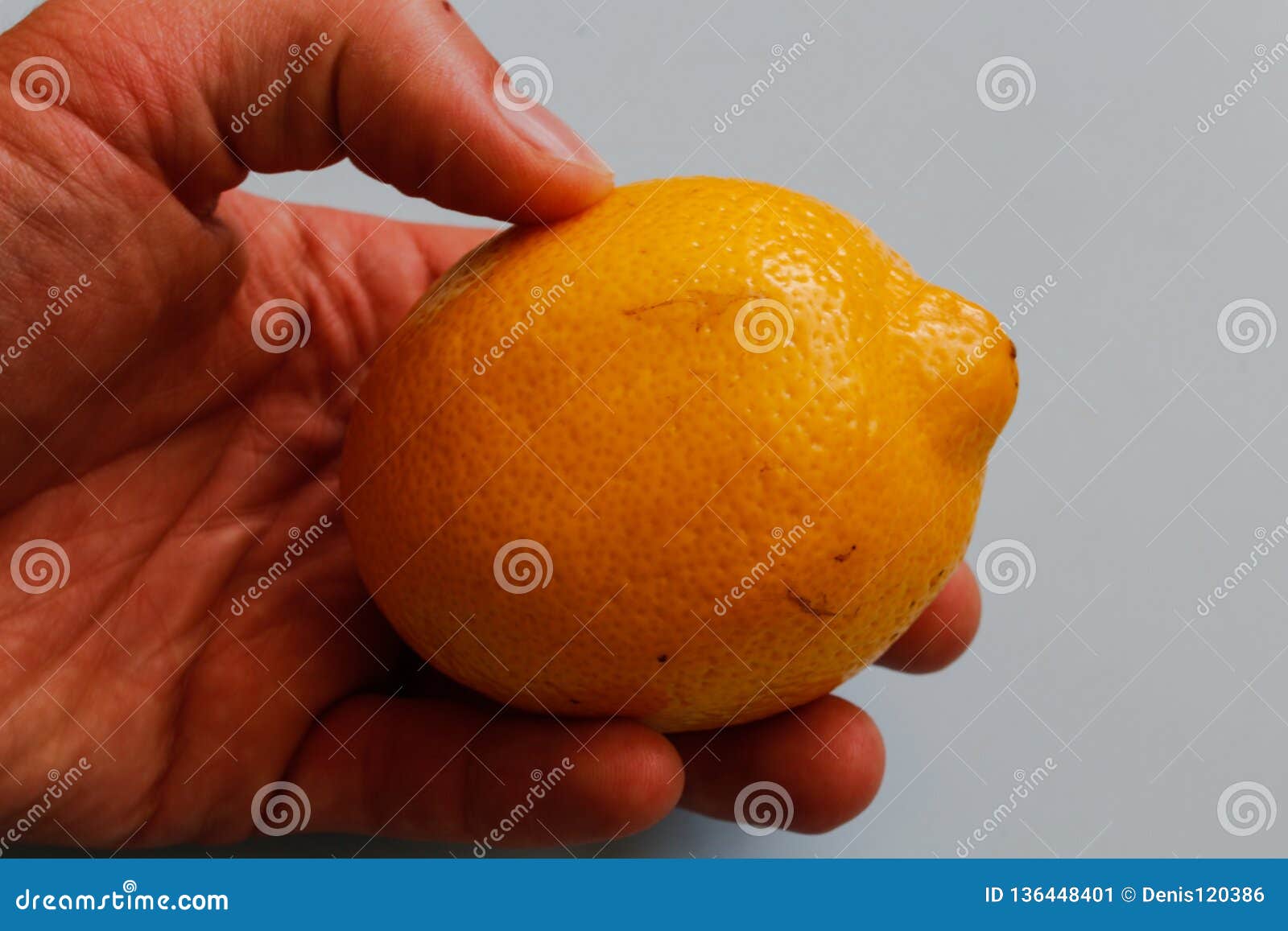 Lemon in hand stock image. Image of food, eating, hand - 136448401