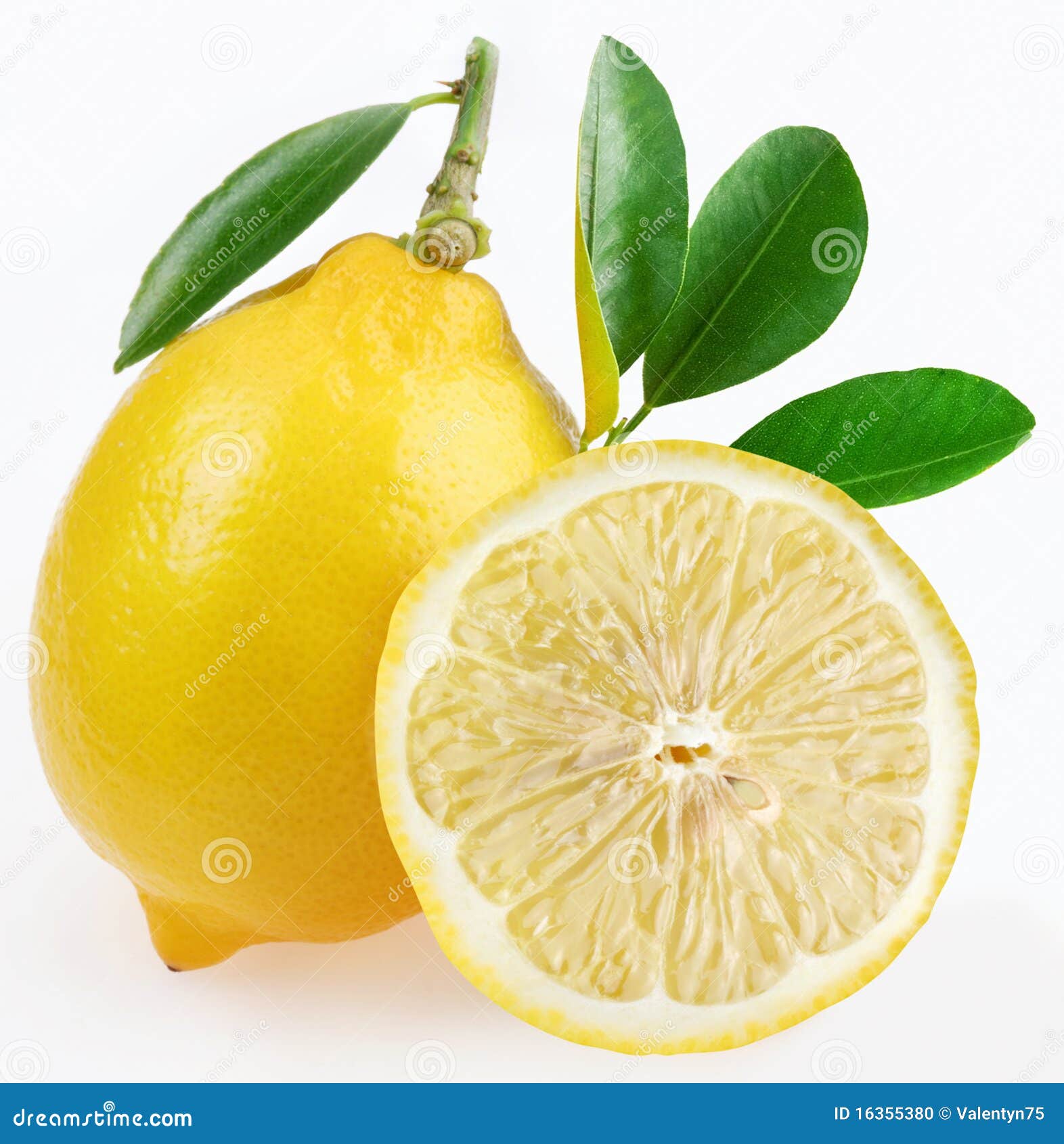 Ripe Lemon with Slices and Leaves. Stock Photo - Image of vitamin ...