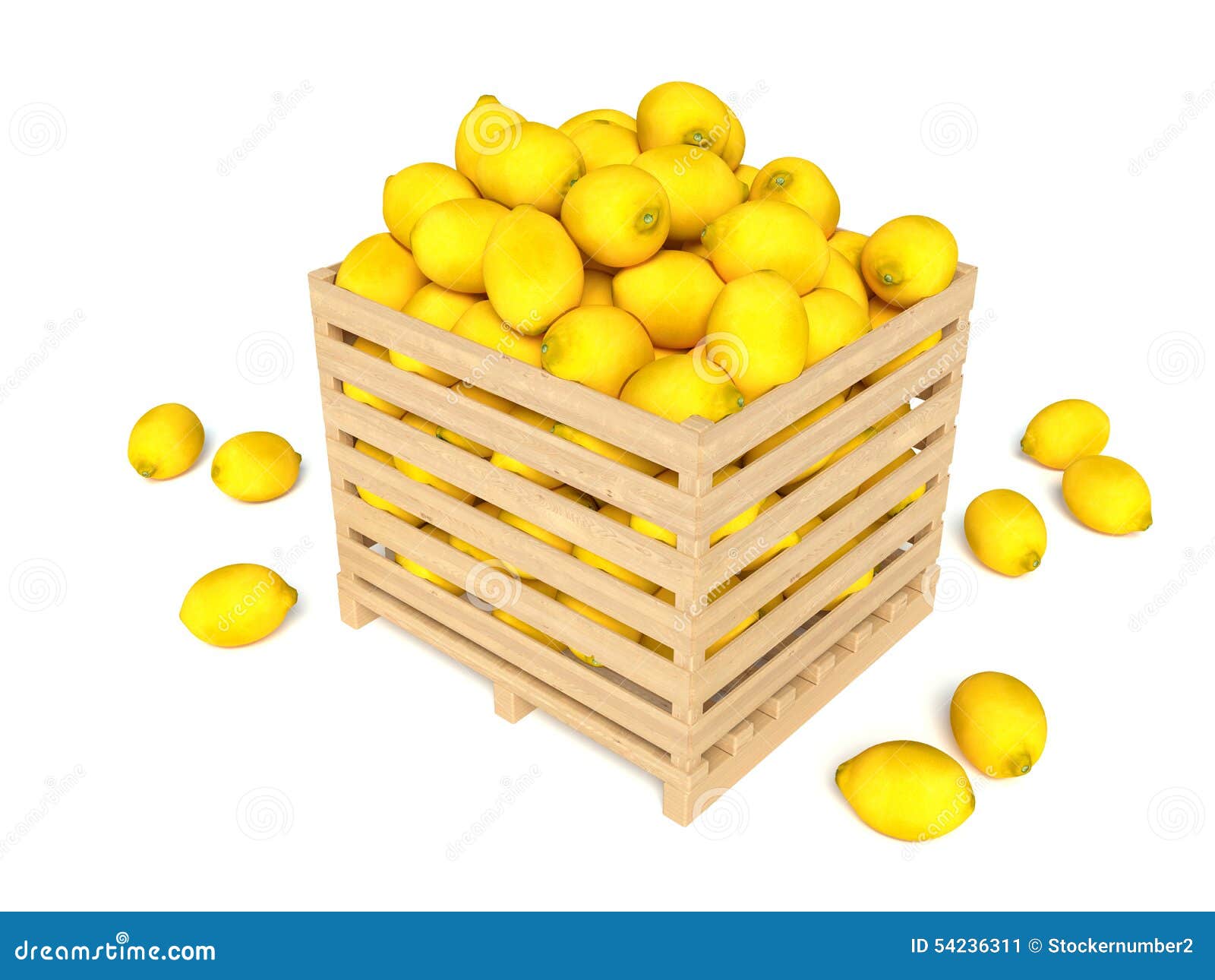 Ripe Lemon in Wooden Box Isolated on White Stock Illustration ...