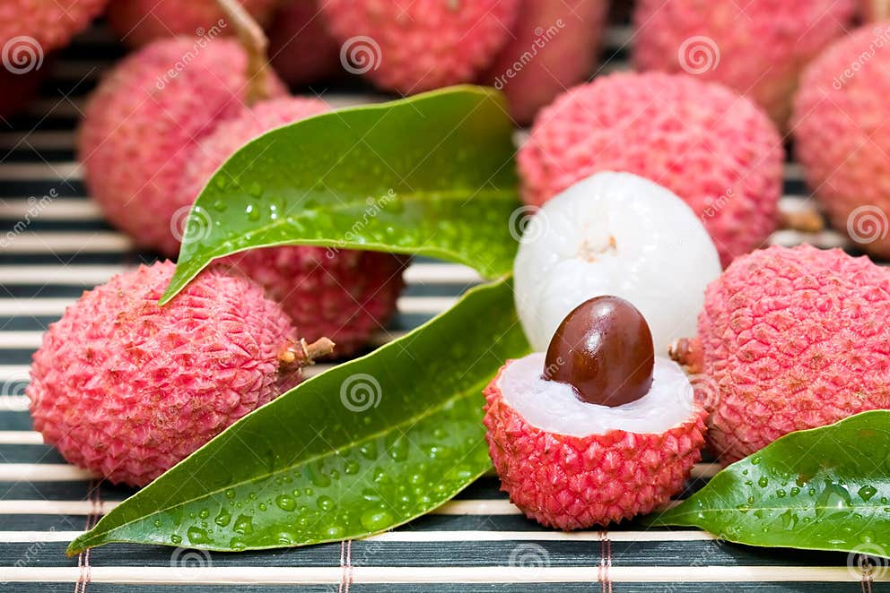 Ripe lychee fruit stock photo. Image of leafy, details - 17476044