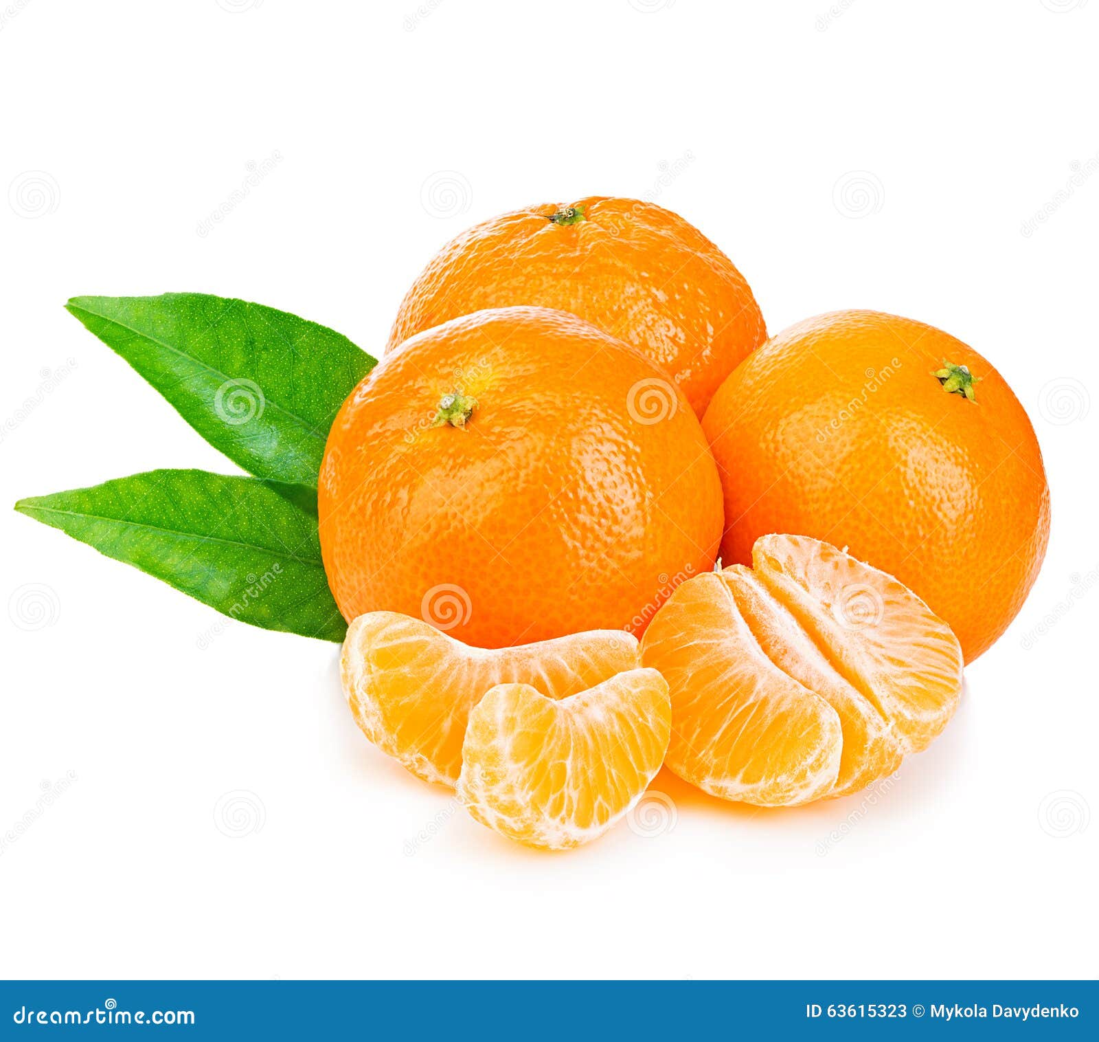 Ripe Mandarin with Leaves Close-up on a White Background. Stock Image ...