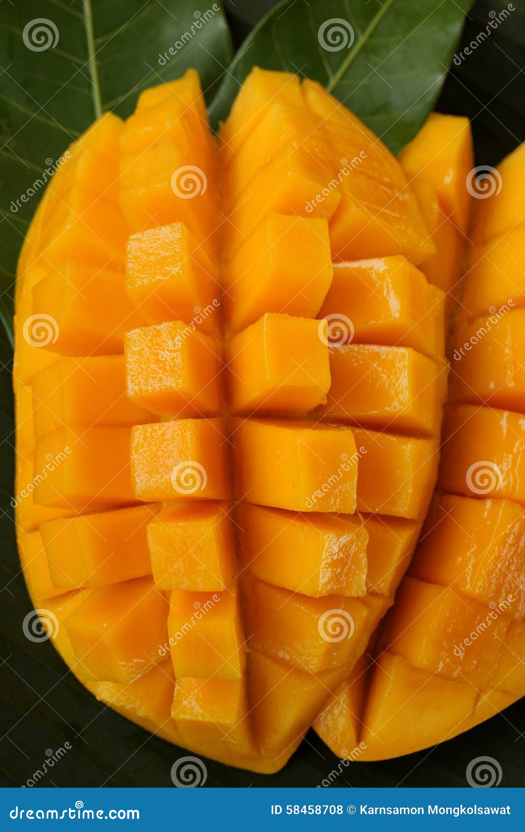 Ripe Mango Cube Cut on Banana Leaf. Stock Photo - Image of asian, green ...