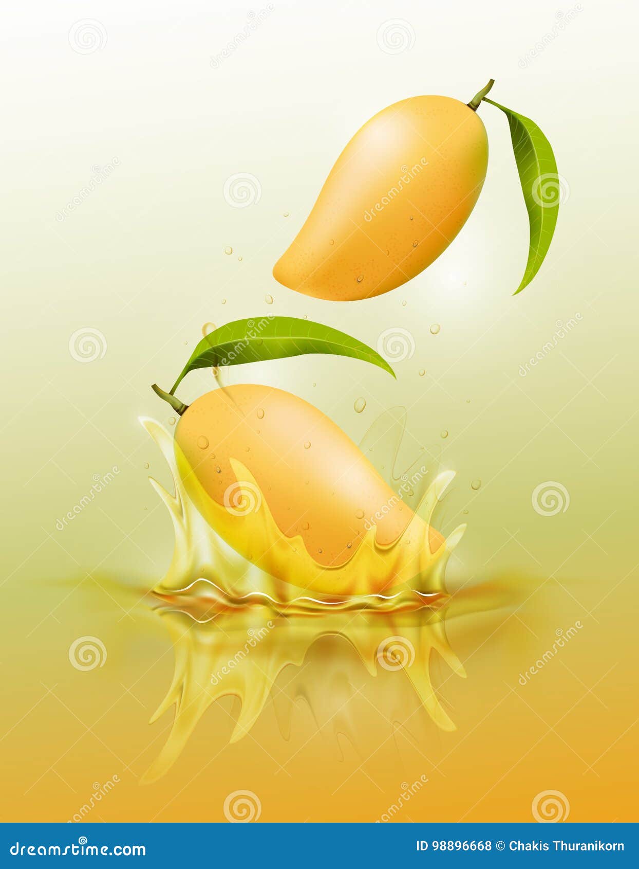 Ripe Mango Drop on Juice Splash and Ripple, Realistic Fruit and Yogurt ...