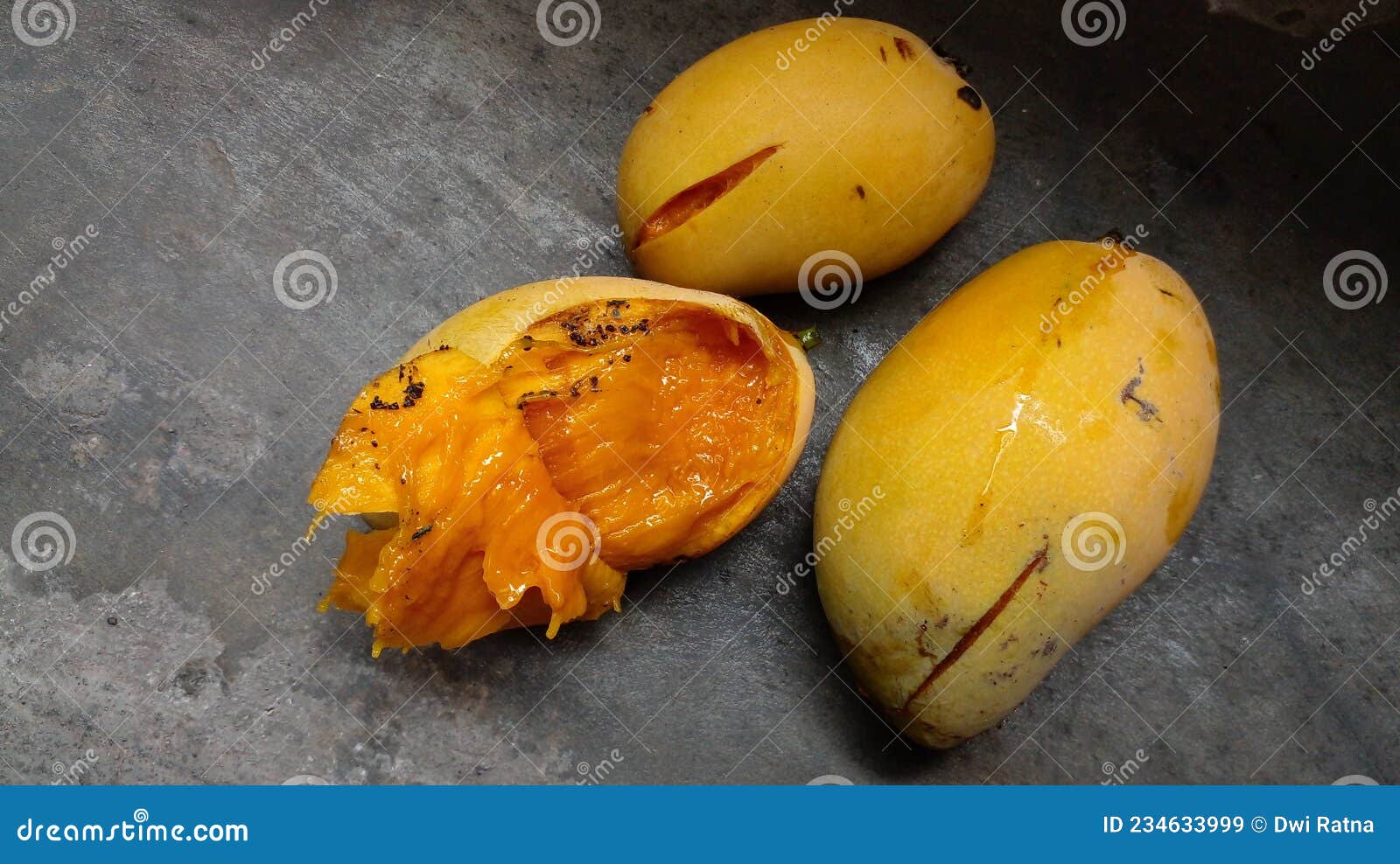 Ripe Mango. Mango Fruit Whose Skin Was Cracked Peeled Off because it ...