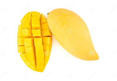 Ripe Mango and Half Slice with Cubes Isolated on White Background ...