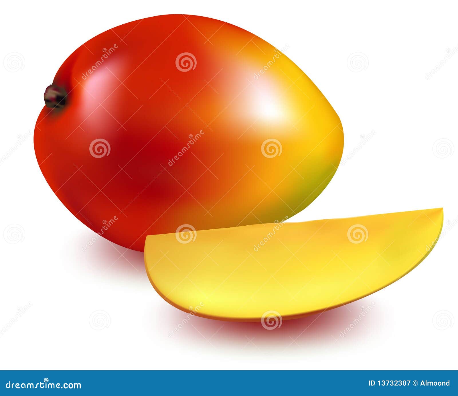 Ripe Mango With Green Leaves And Two Cubes Of Pulp. Vector Illustration ...