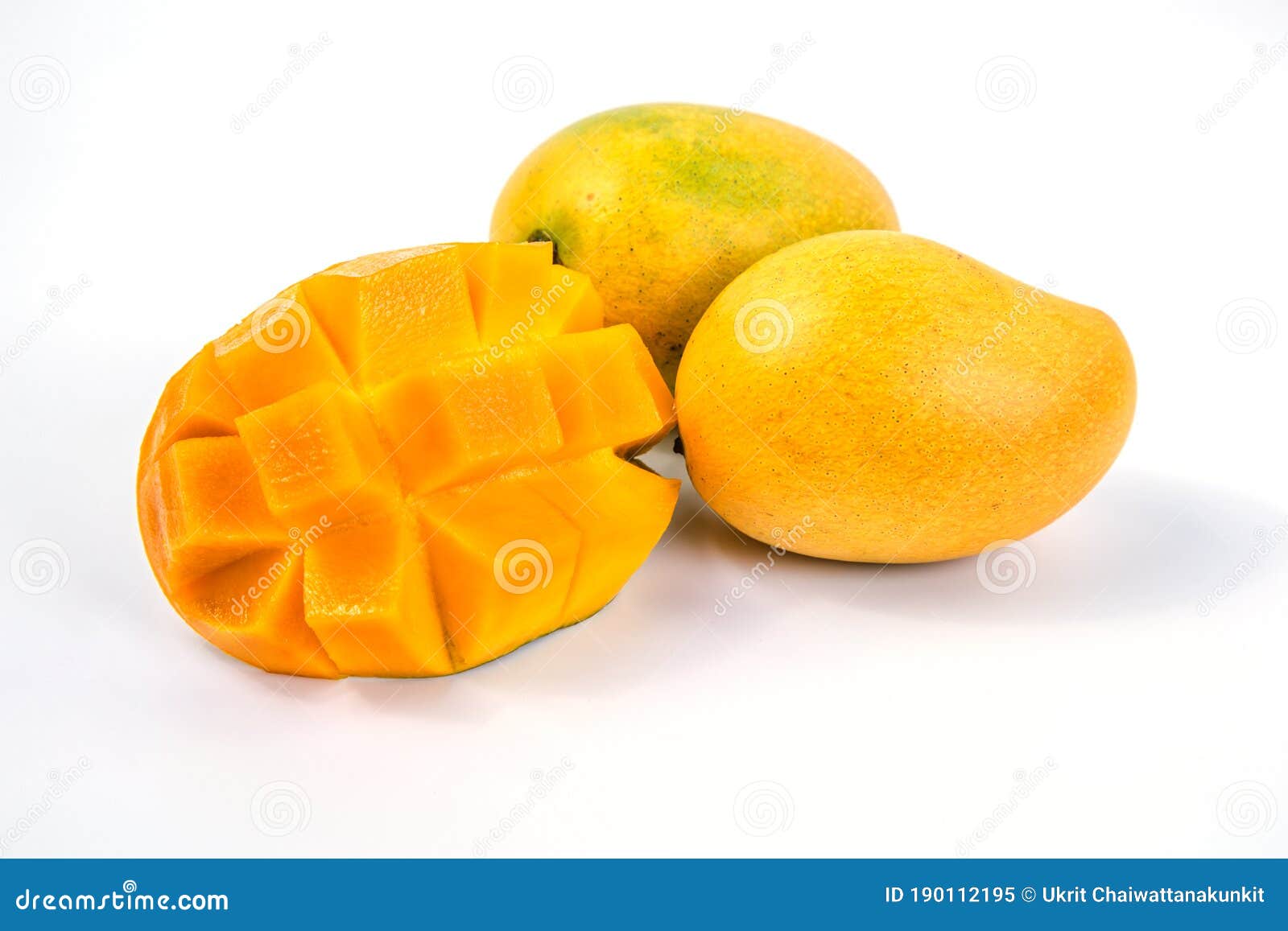 Ripe Mango Sliced Diced On White Background. Tropical Fruit. Sliced ... Ripe Mango Sliced Diced On White Background. Tropical Fruit. Sliced ...
