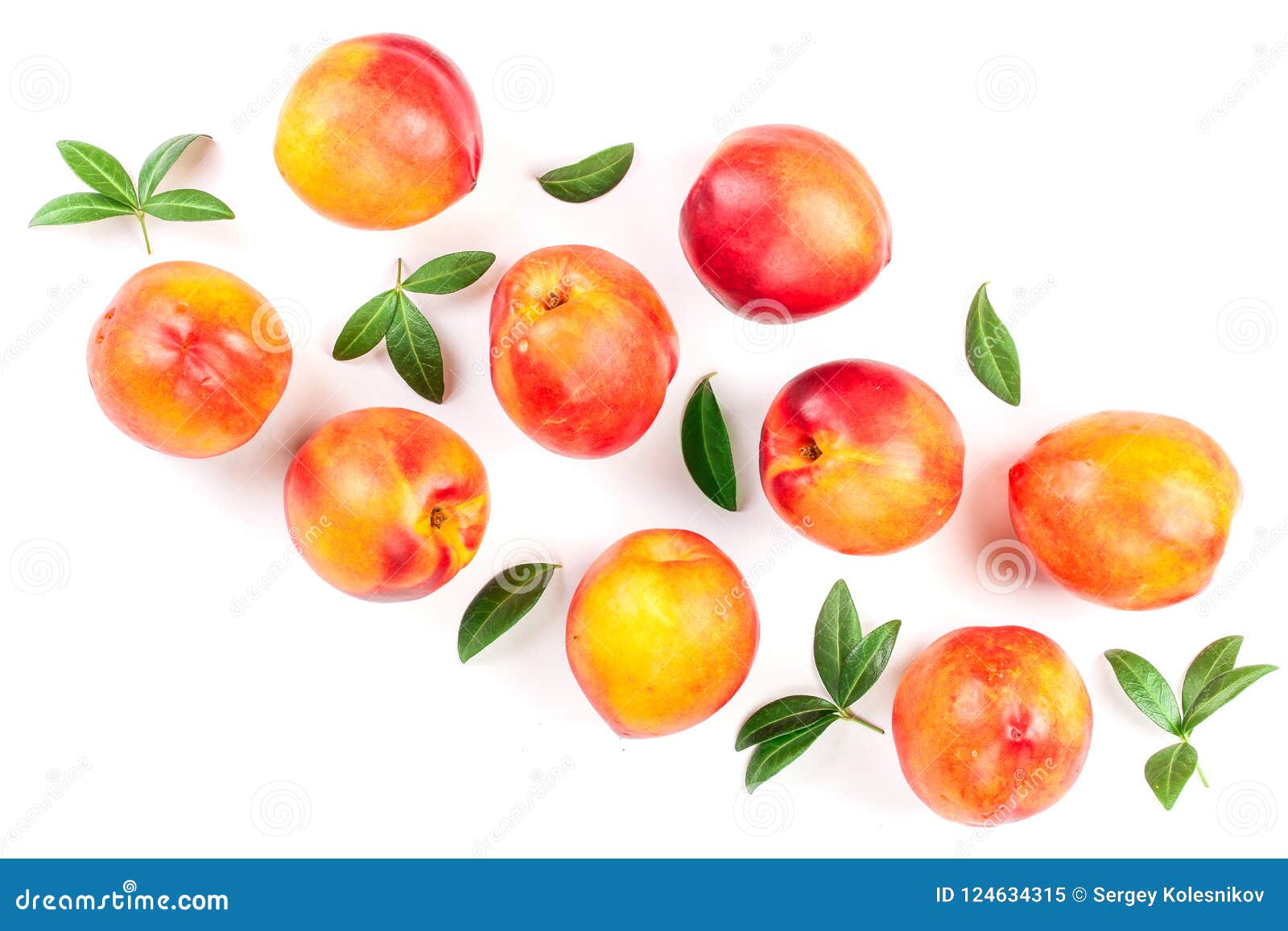 Ripe Nectarine with Leaves Isolated on White Background with Copy Space ...