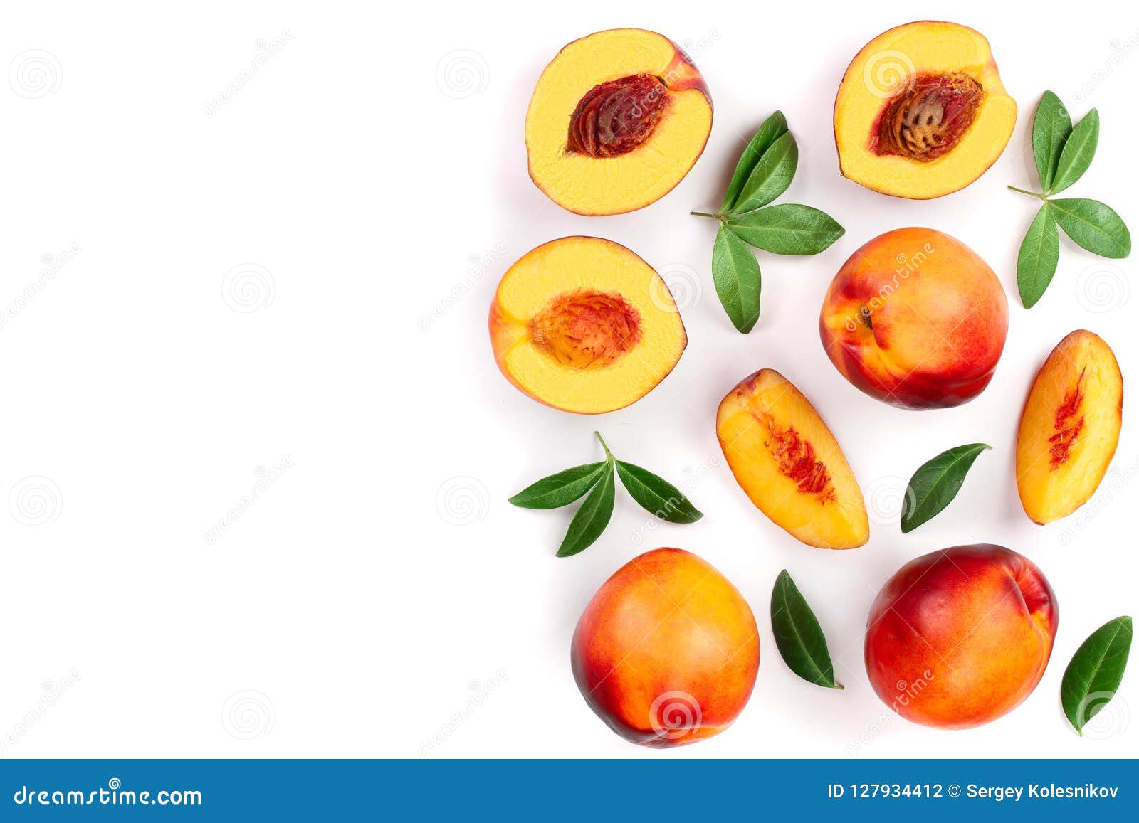 Ripe Nectarine with Leaves Isolated on White Background with Copy Space ...
