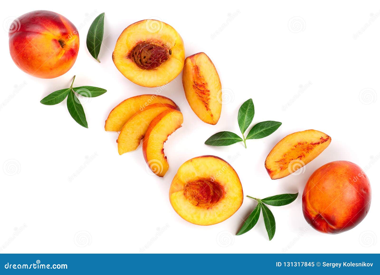 Ripe Nectarine with Leaves Isolated on White Background with Copy Space ...