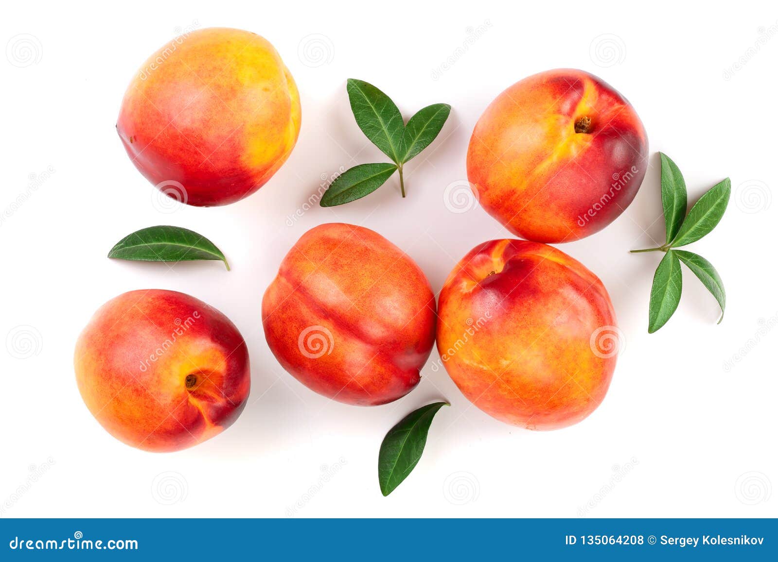 Ripe Nectarine with Leaves Isolated on White Background. Top View Stock ...