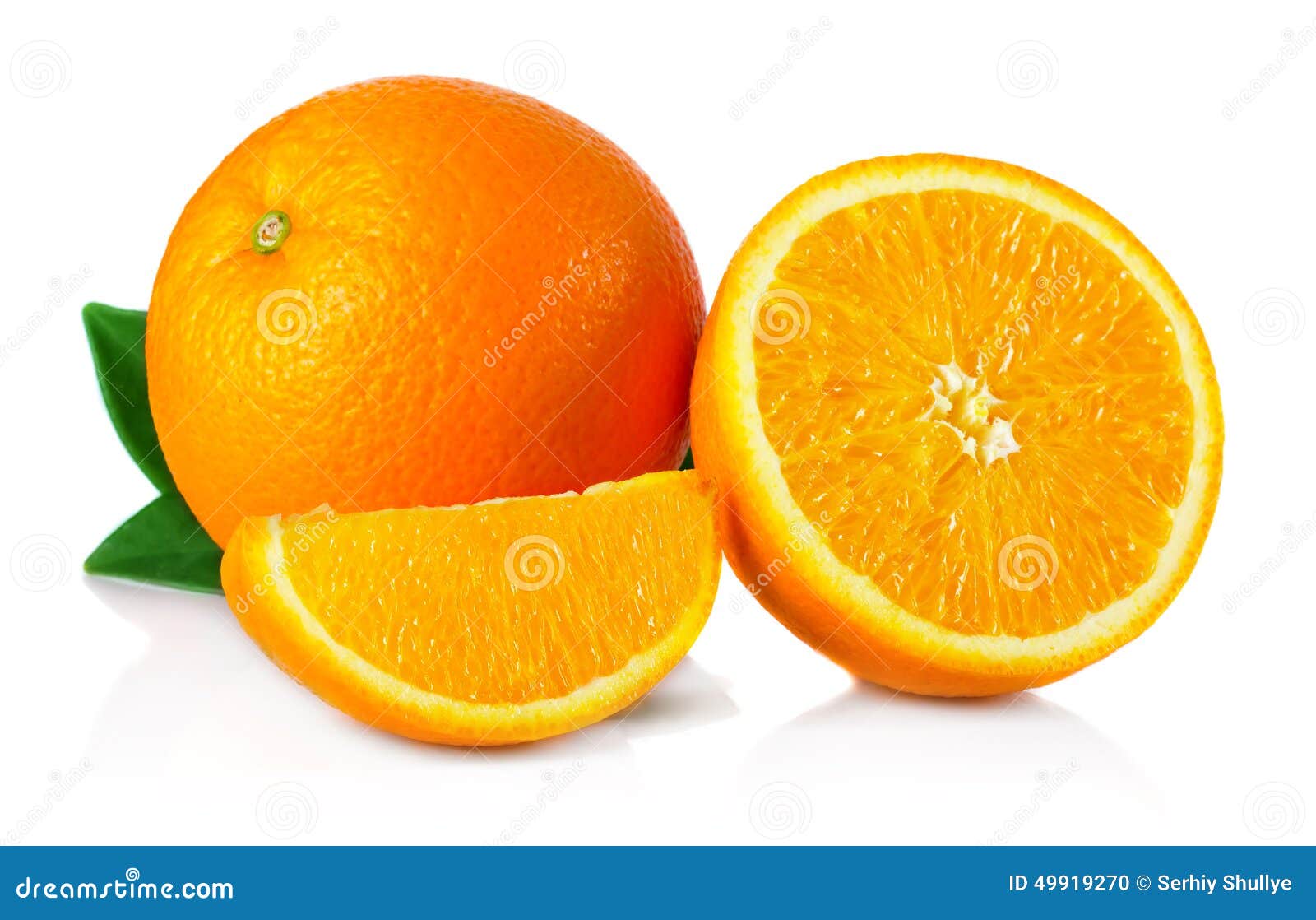 Ripe Orange Fruit with Leaves and Slices Isolated on White Stock Photo ...