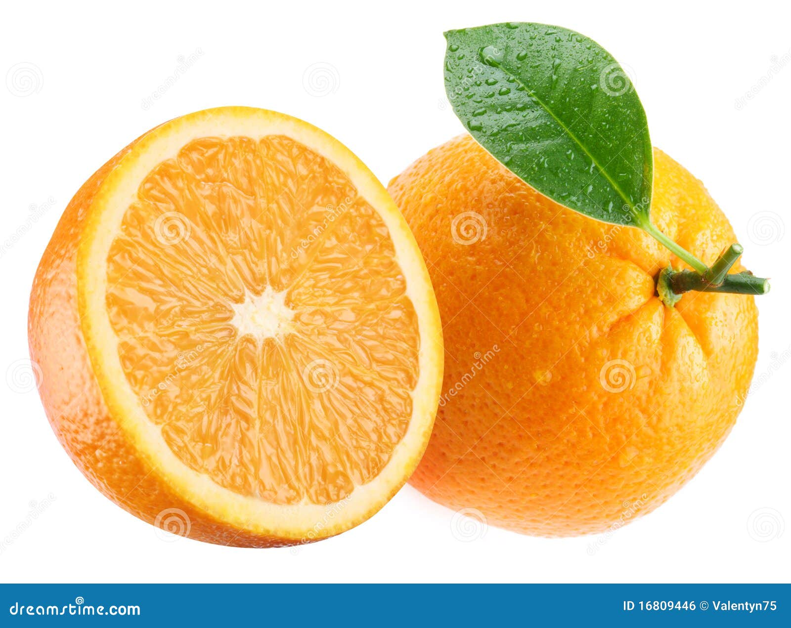 Ripe Orange and Its Half with Leaf. Stock Photo - Image of green ...