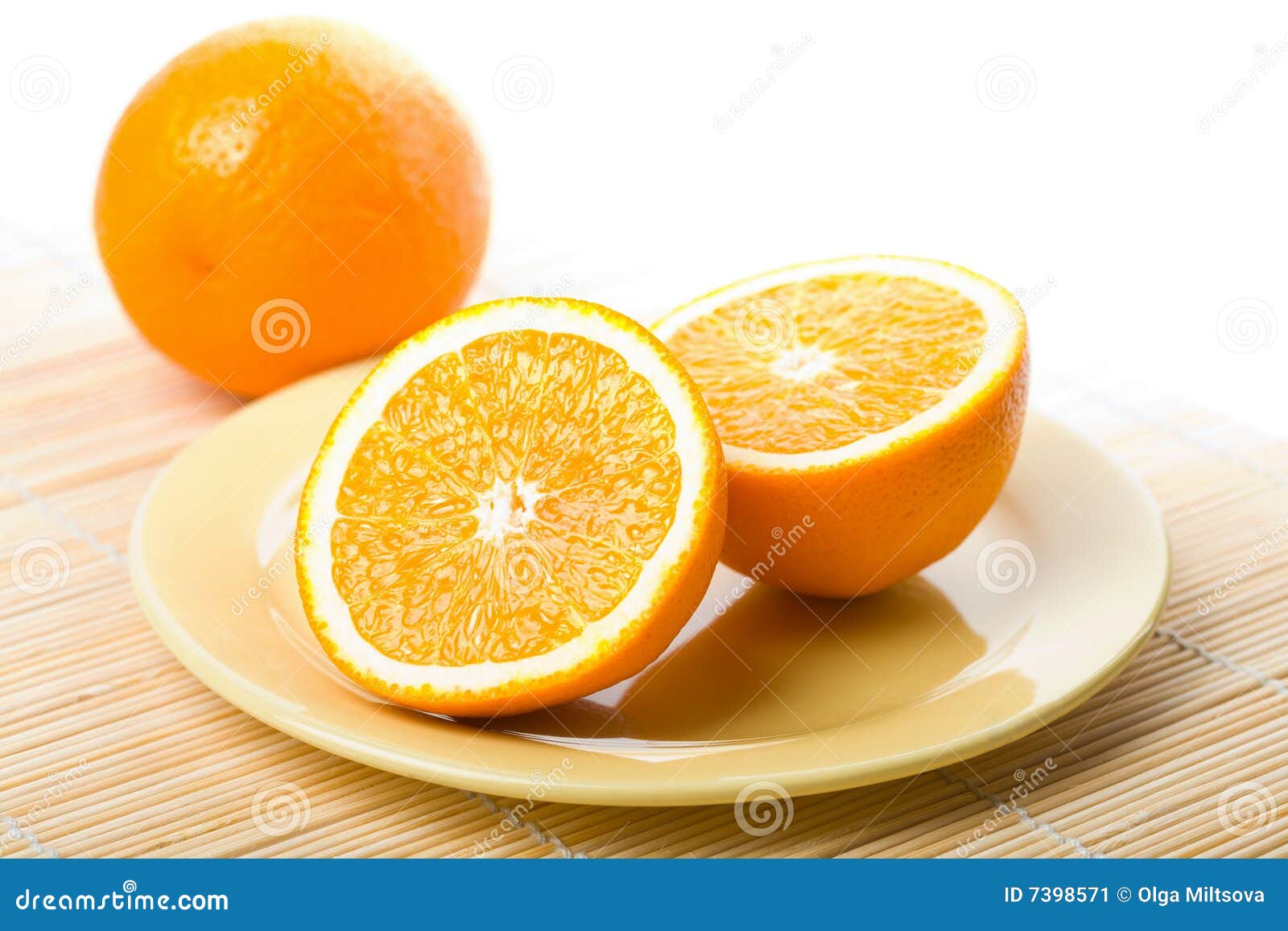Ripe Oranges in Yellow Plate Isolated Stock Image - Image of bamboo ...