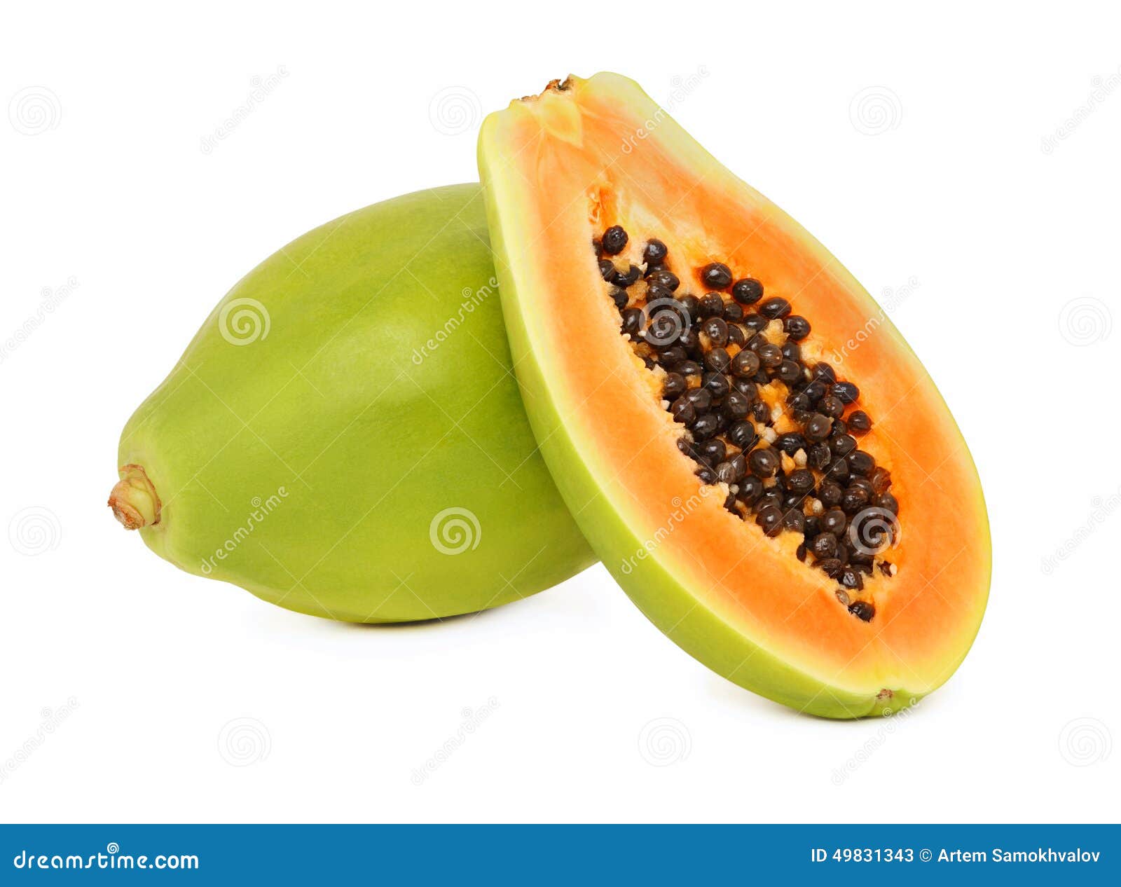 Ripe Cut Papaya With Leaves Isolated On A White Background Stock Photo ...