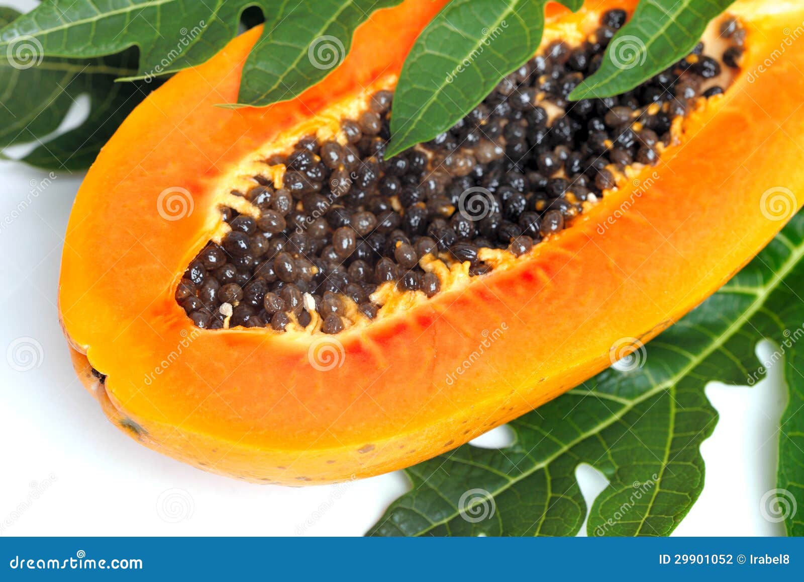 Ripe Cut Papaya With Leaves Isolated On A White Background Stock Photo ...