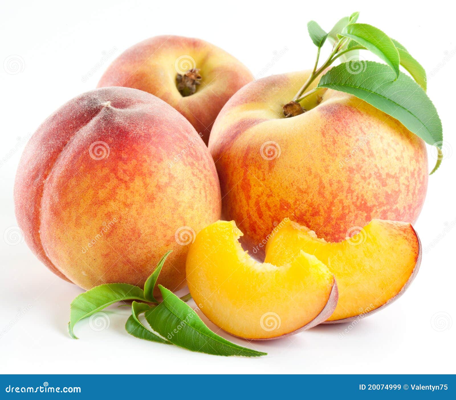 Ripe Peach Fruit with Leaves and Slises Stock Image - Image of slice ...