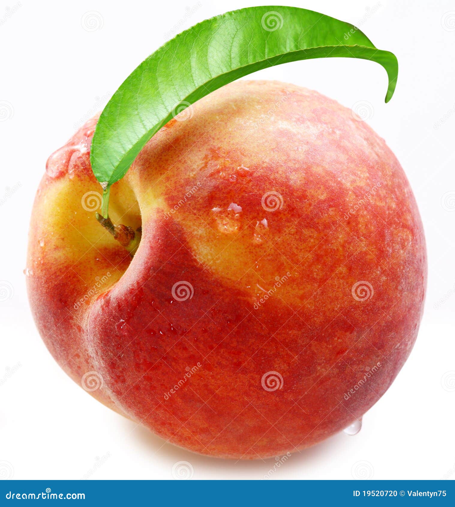 Ripe peach with a leaf. stock photo. Image of vitamins - 19520720