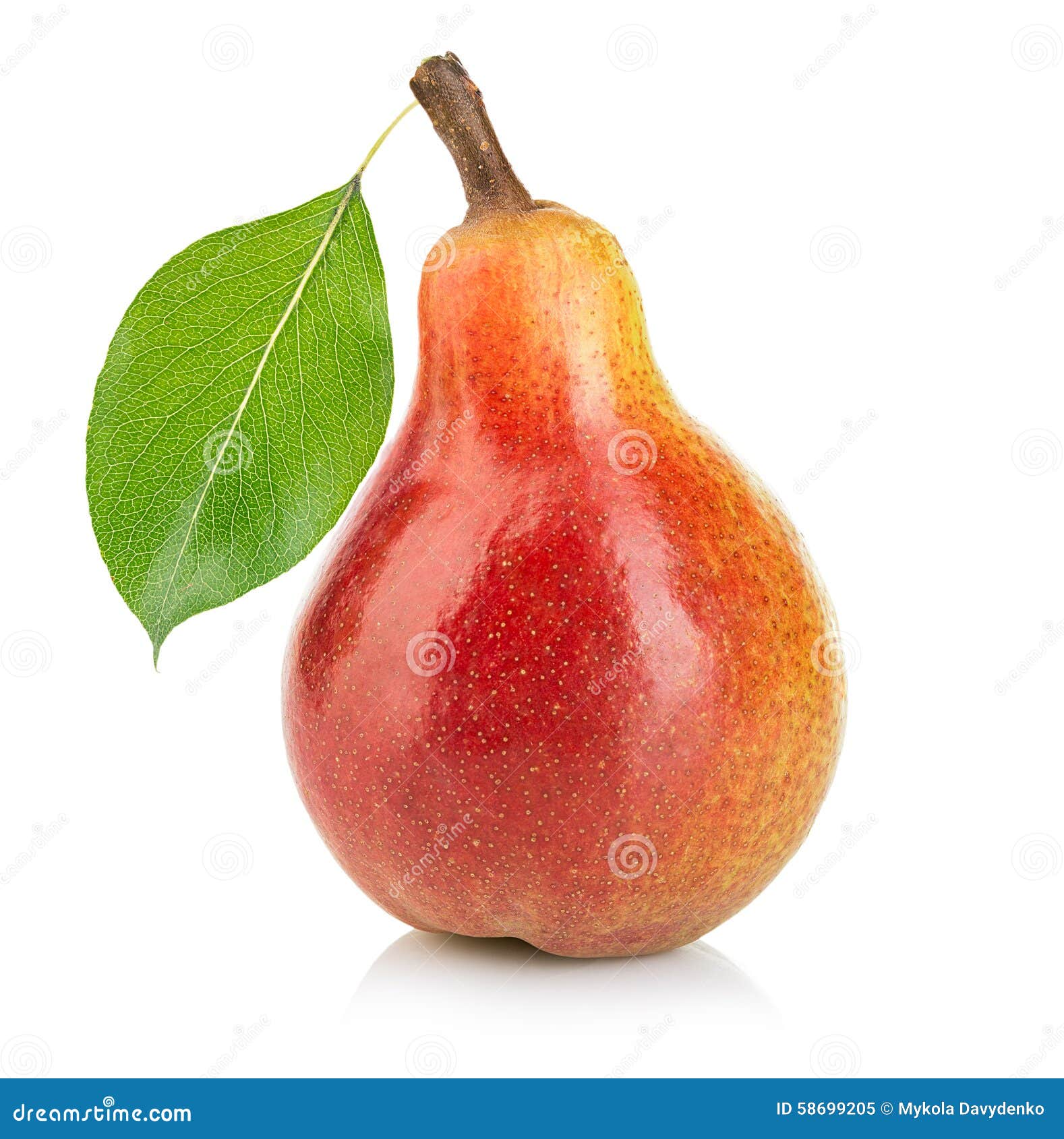 Ripe Pear with Leaf Close-up Isolated Stock Image - Image of background ...