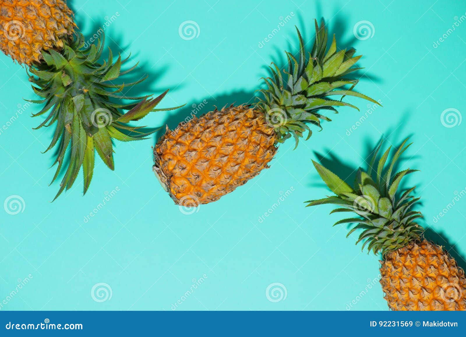 Ripe Pineapple Over the Light Blue Background. Stock Image - Image of ...