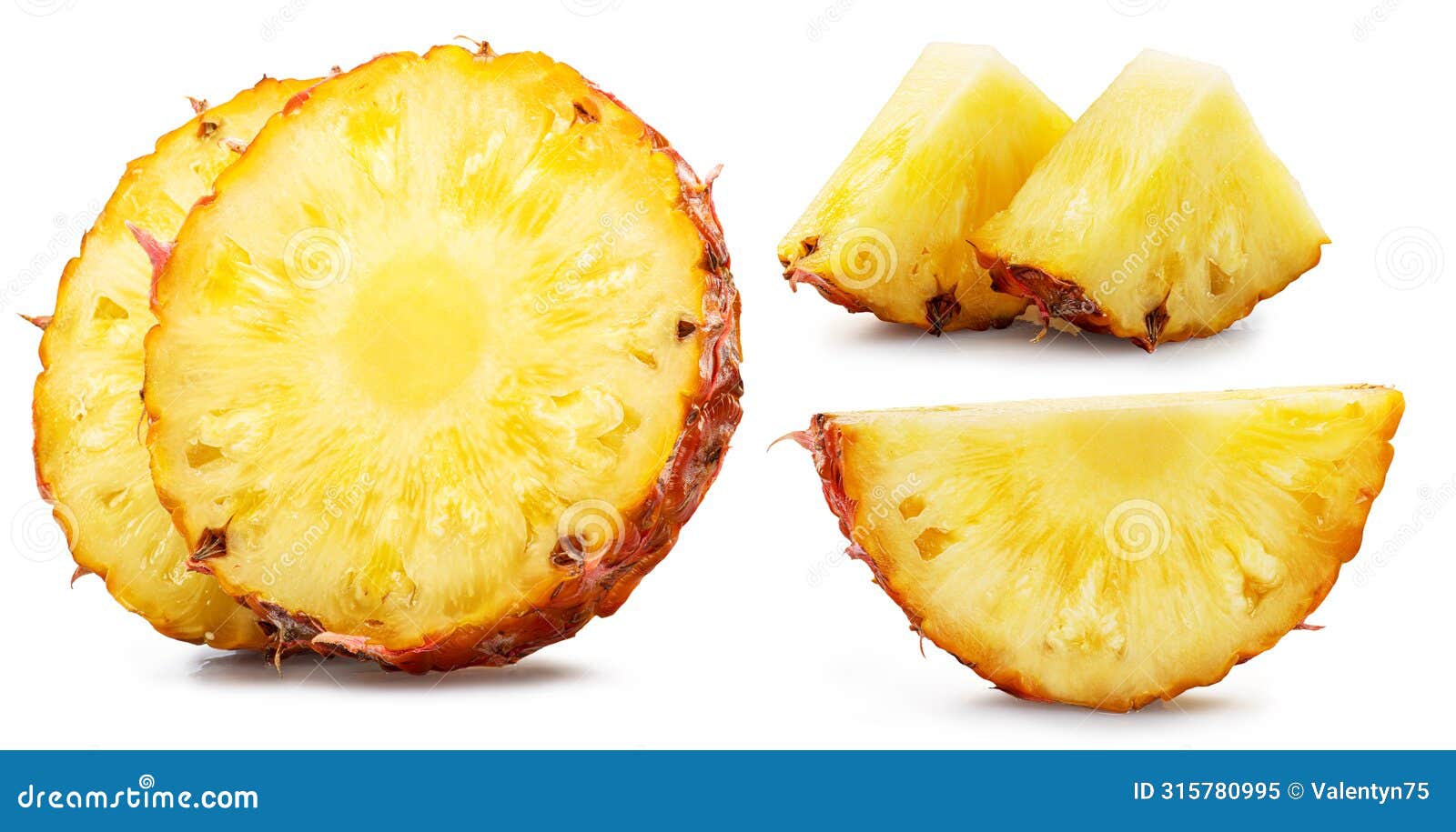 Ripe Pineapple and Pineapple Slices Isolated on White Background. File ...