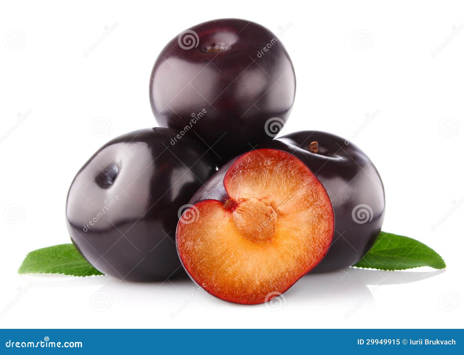 Ripe Plum with Green Leaves Stock Image - Image of eatable, leaves ...