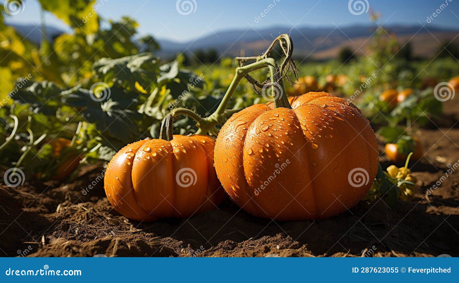 Ripe Pumpkins on the Ground in the Pumpkin Patch Farm Dirt - Generative ...