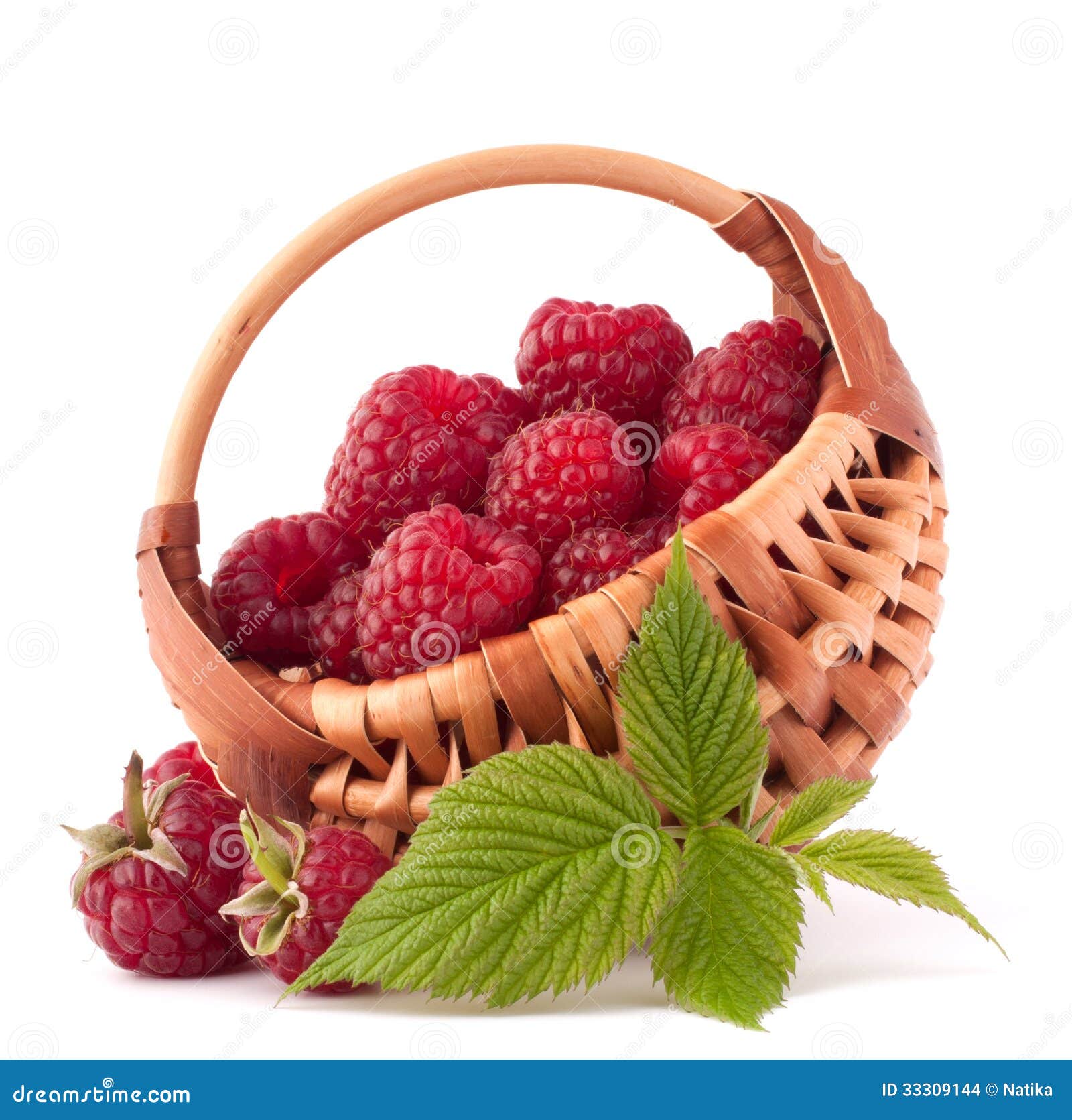 Ripe raspberries in basket stock photo. Image of leaf - 33309144