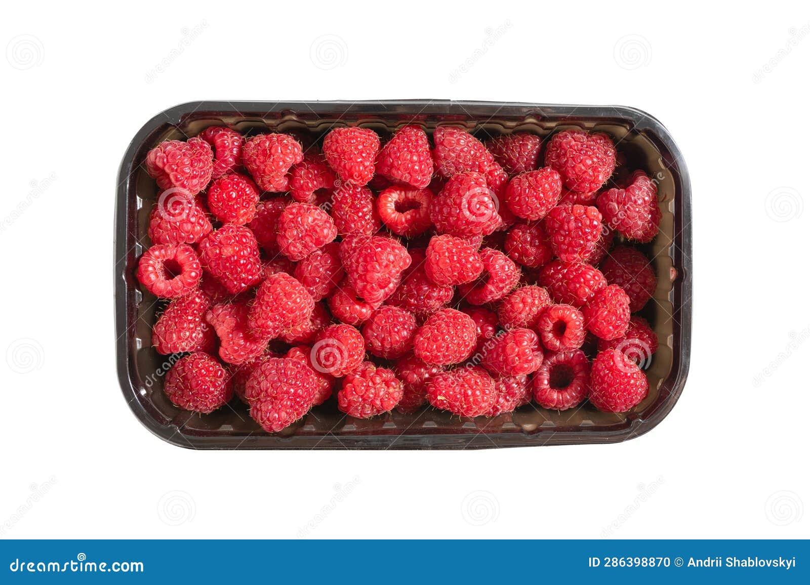Ripe Raspberries in a Box on a White Background, Top View Stock Photo ...