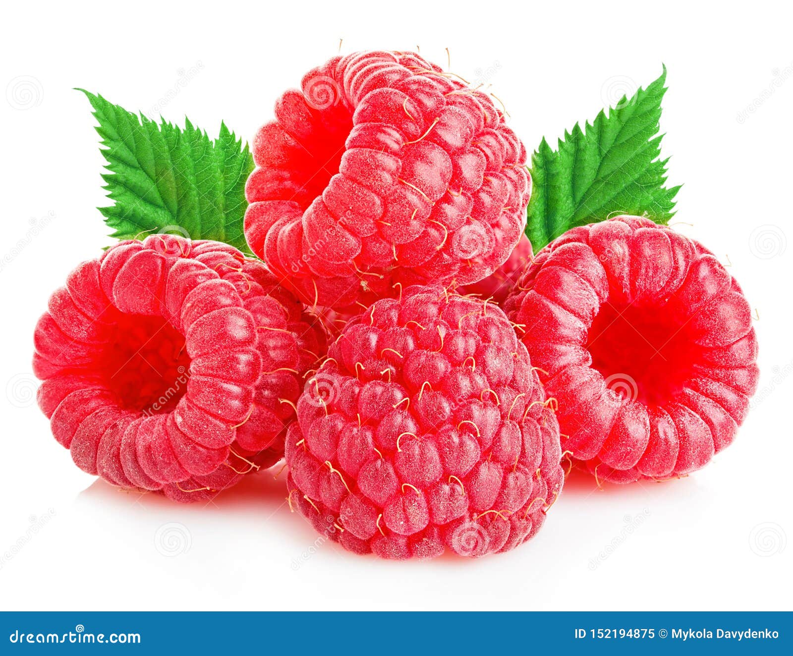 Ripe Raspberries With Leaves Close Up Isolated On A White Background