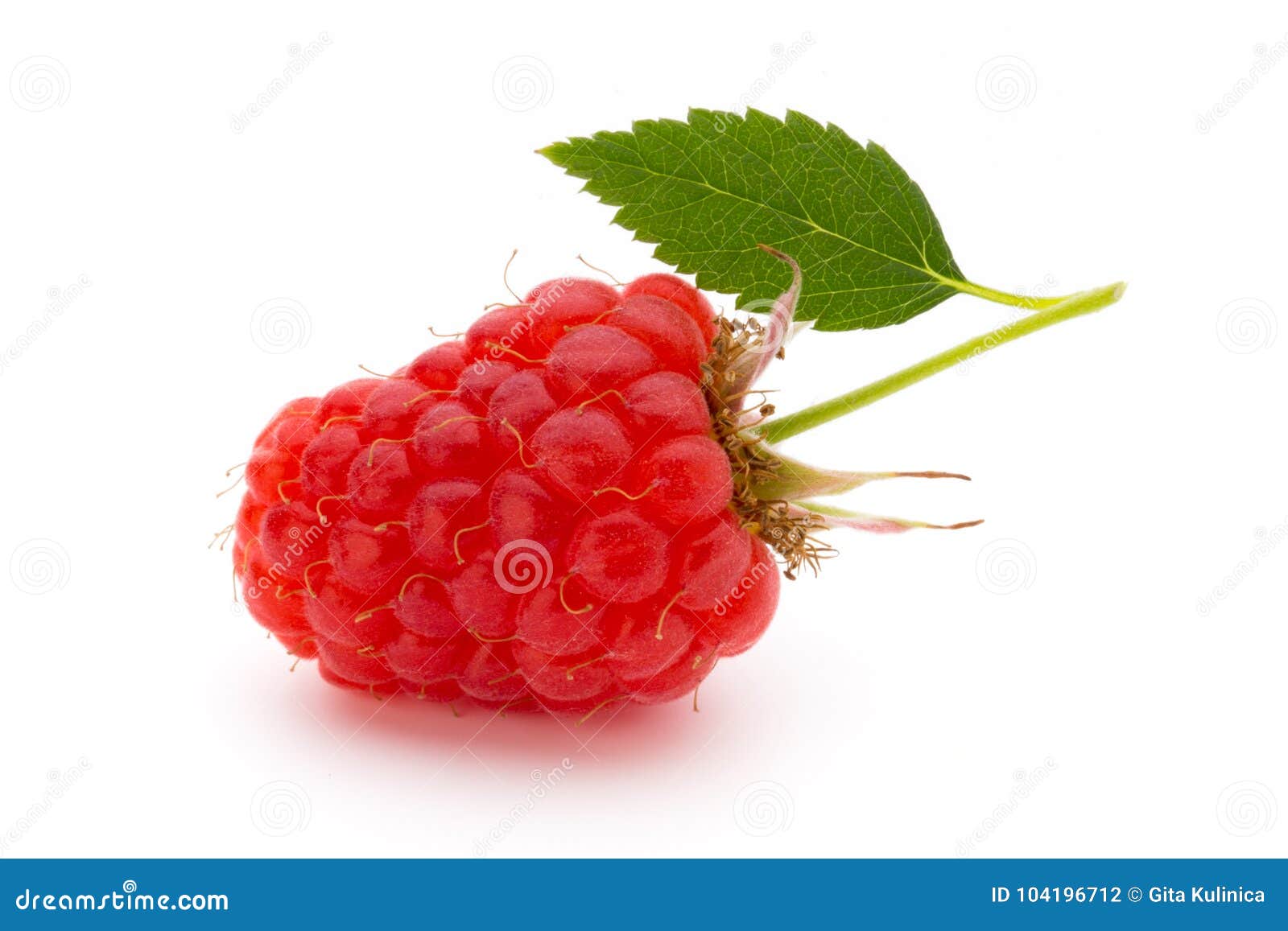 Fresh Ripe Raspberry With Leaf Isolated On The White Background Stock
