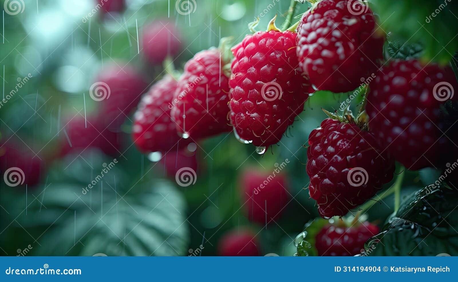 Ripe Raspberry in the Plantation Under the Rain in Harvesting Time ...
