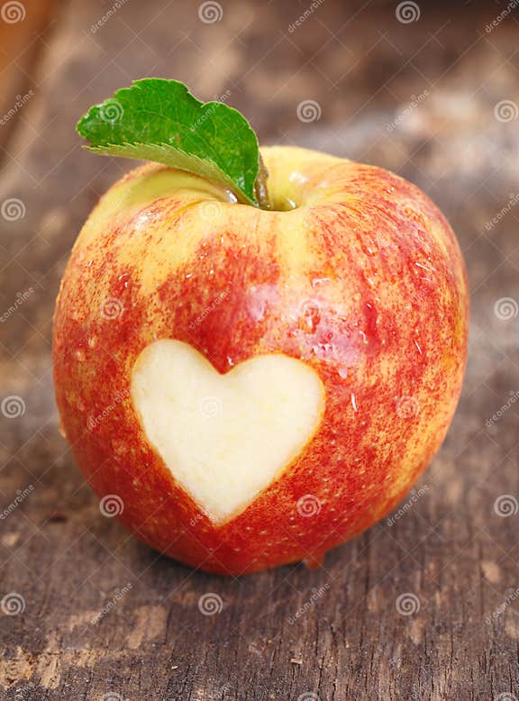 Ripe Red Apple with Heart Shape Stock Image - Image of harvest ...
