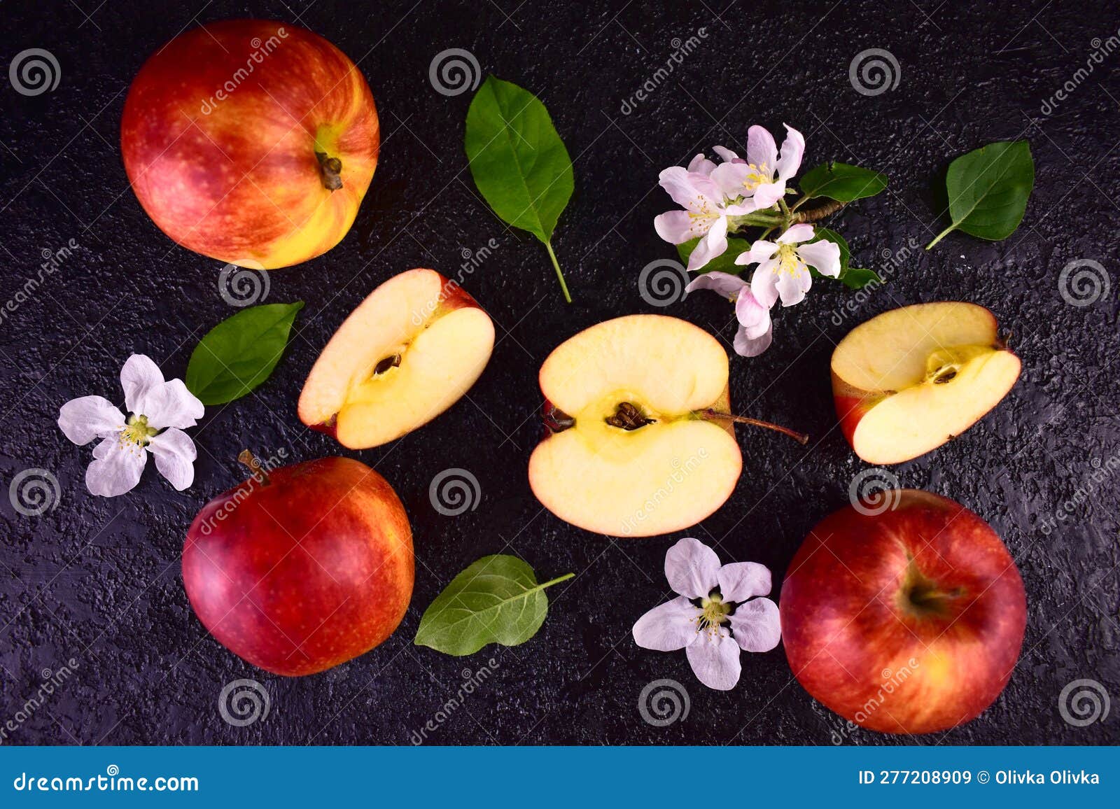 Ripe Red Apples on a Black Background.Flat Lay. Stock Image - Image of ...