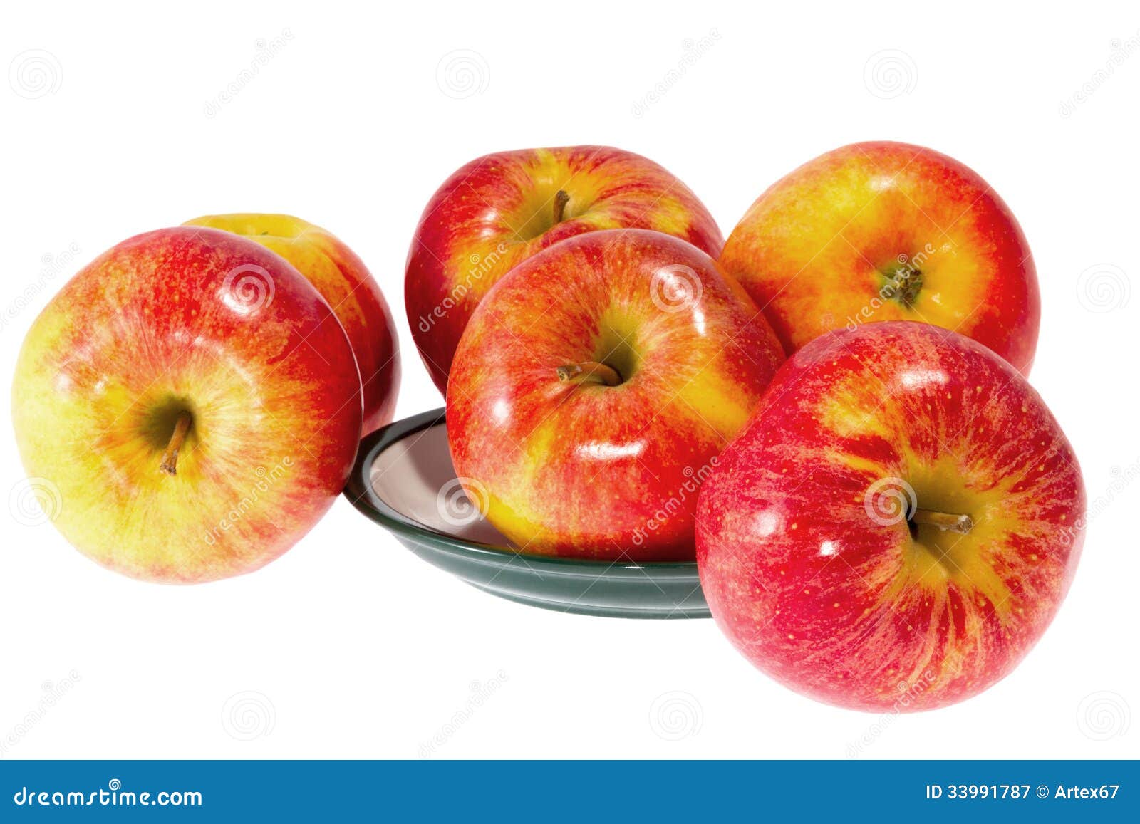 Ripe red apples on a plate stock image. Image of isolated - 33991787