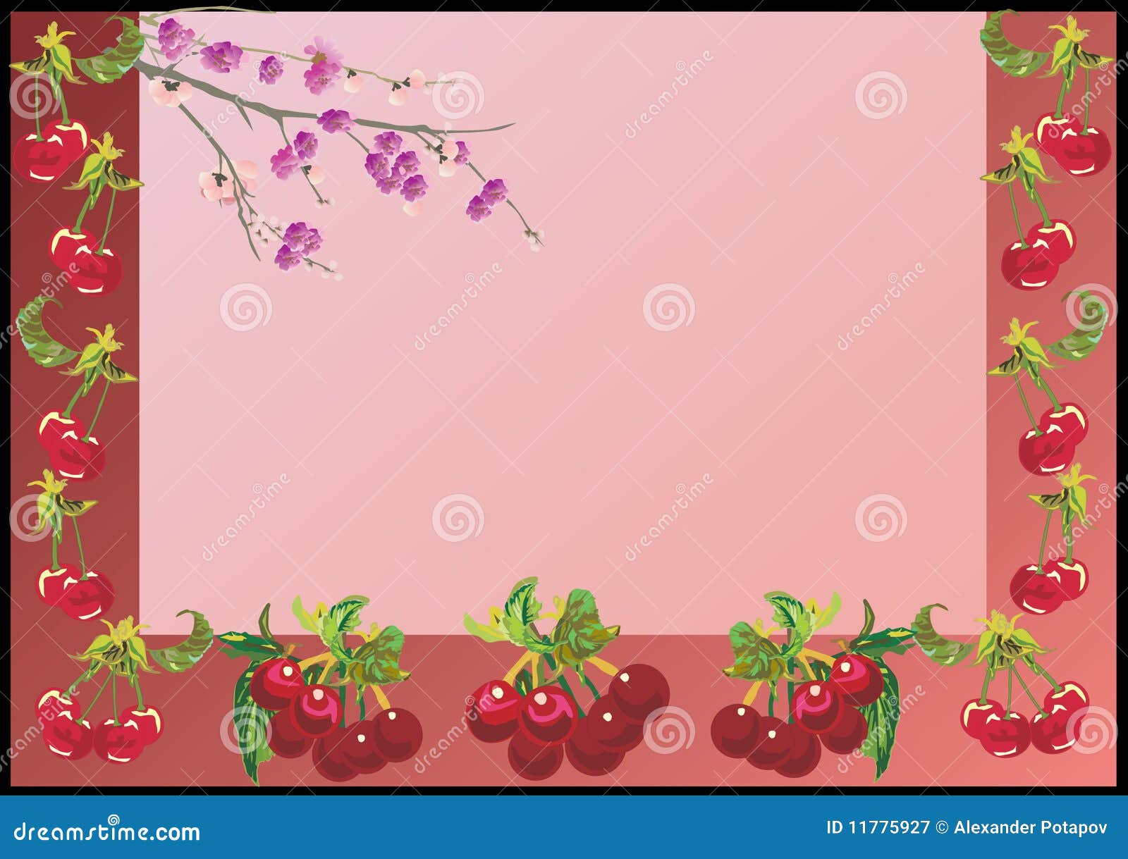 Ripe red cherry frame stock vector. Illustration of blossom - 11775927