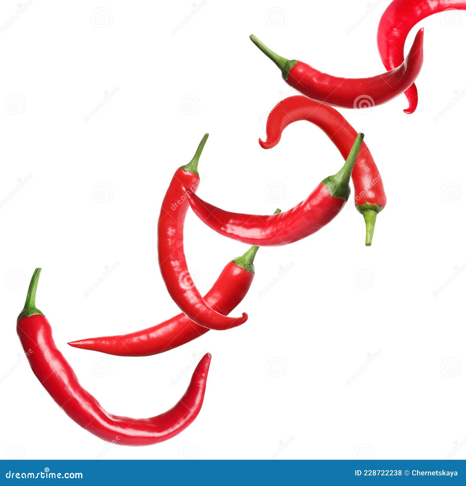 Ripe Red Chili Peppers Flying on White Background Stock Photo - Image ...