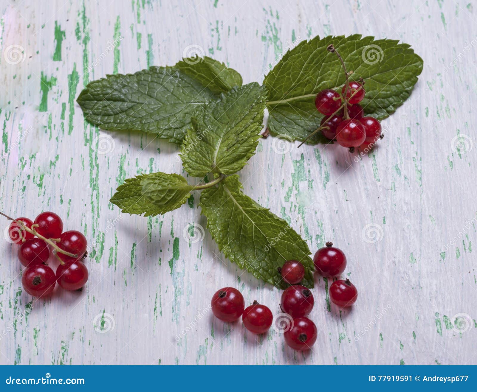Ripe Red Currant with Leaves on a Wooden Background. Stock Image ...