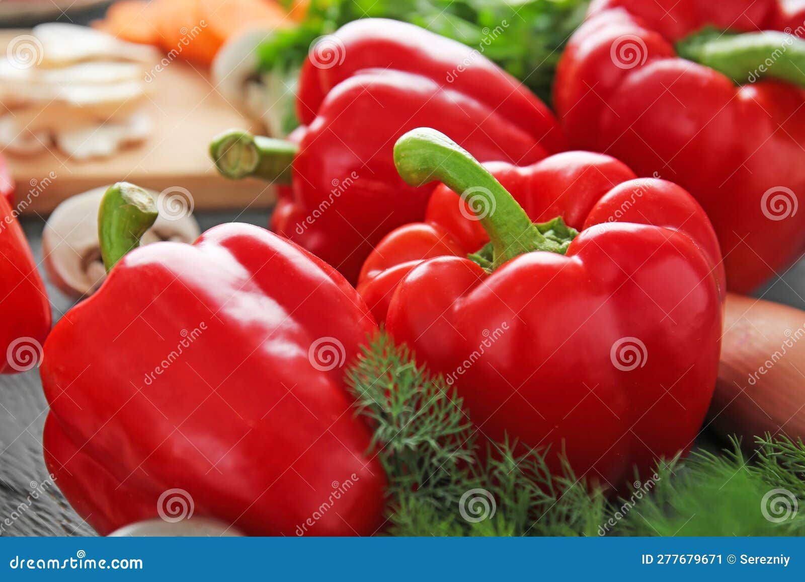 Ripe red peppers on table stock image. Image of fresh - 277679671