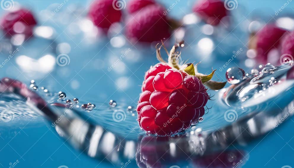 A Ripe Red Raspberry is Falling into Water Stock Illustration ...