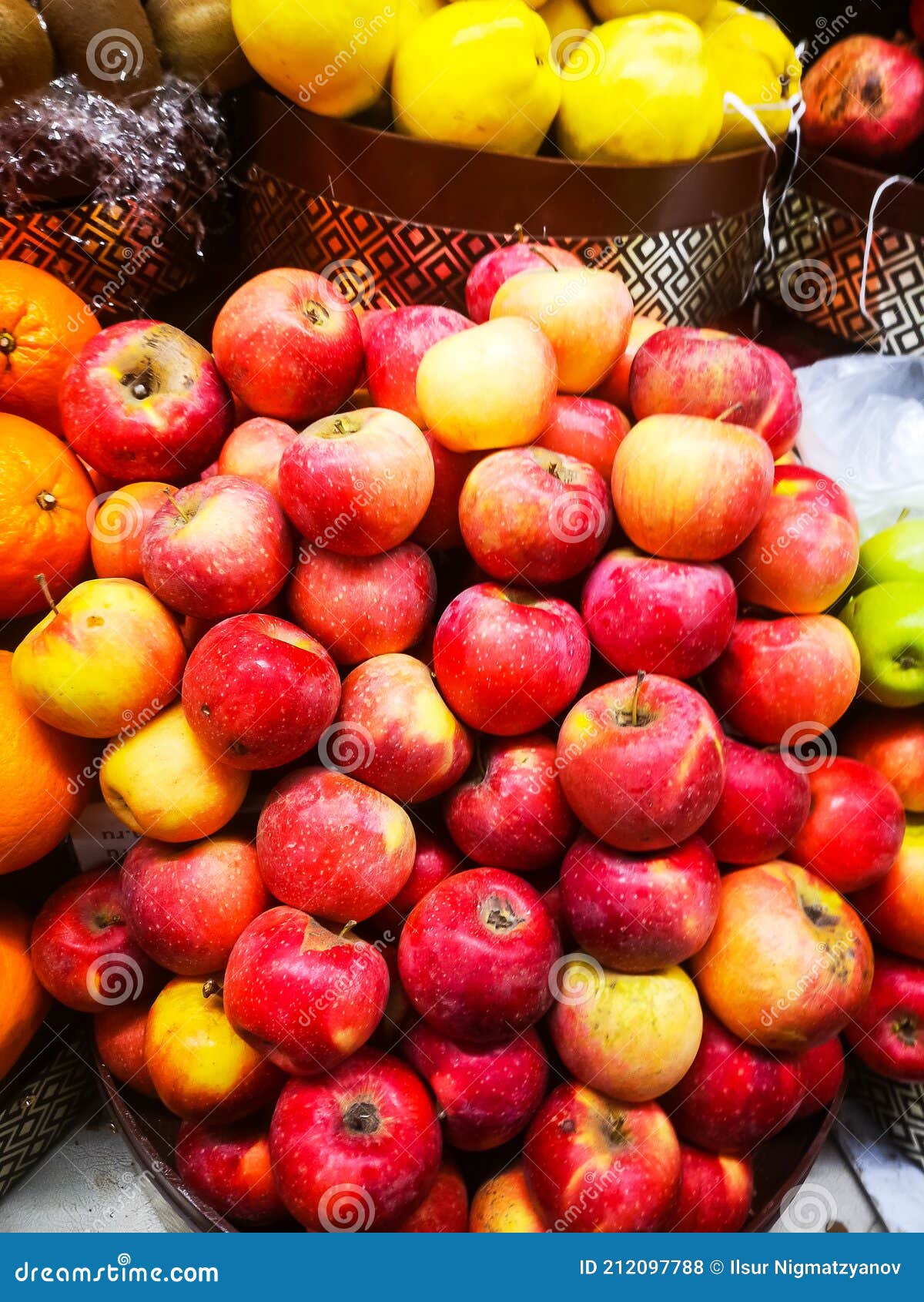 Ripe Red Round Apples in a Box for Sale in a Store Stock Photo - Image ...
