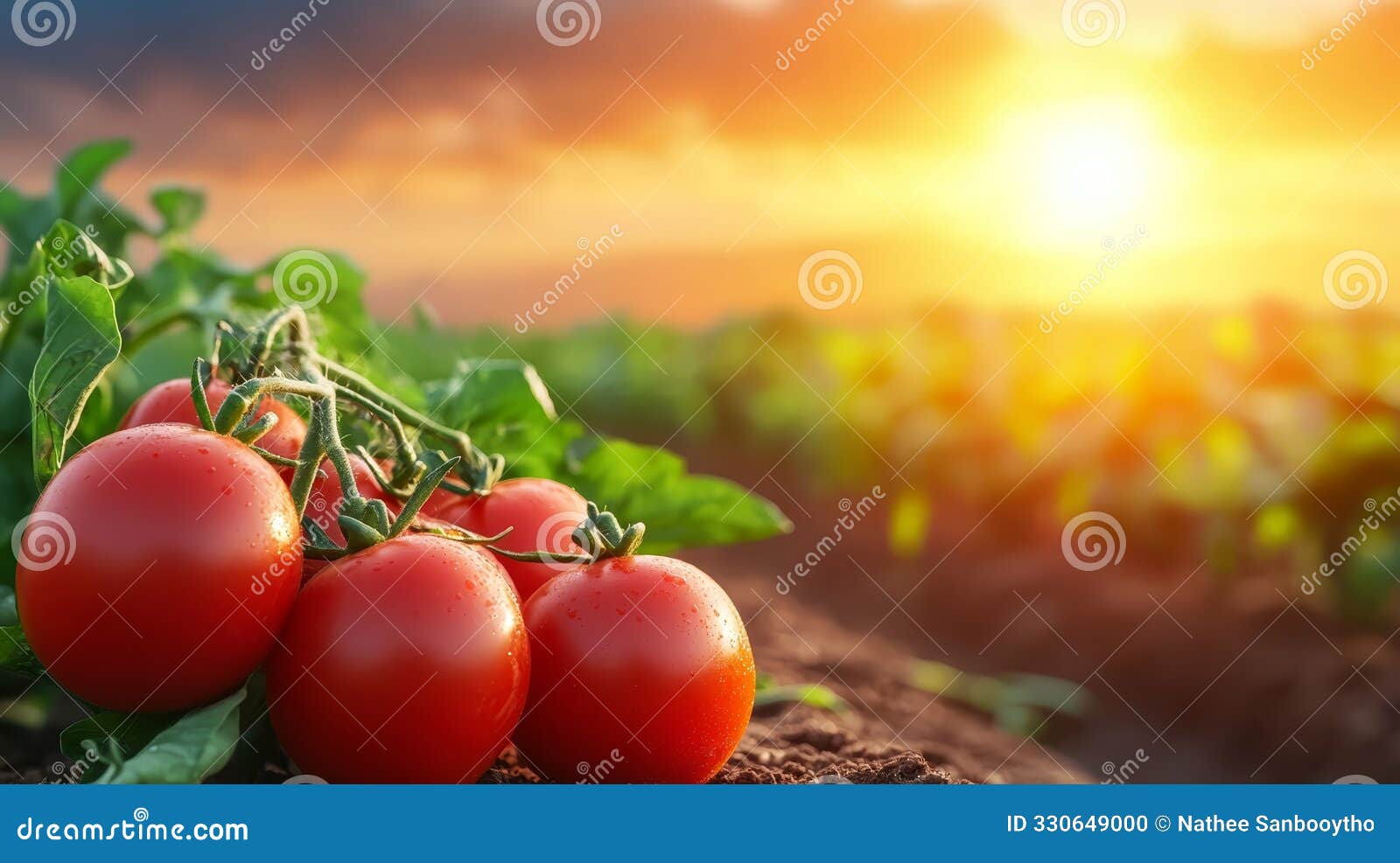 Ripe Red Tomatoes in Field at Sunset Stock Illustration - Illustration ...