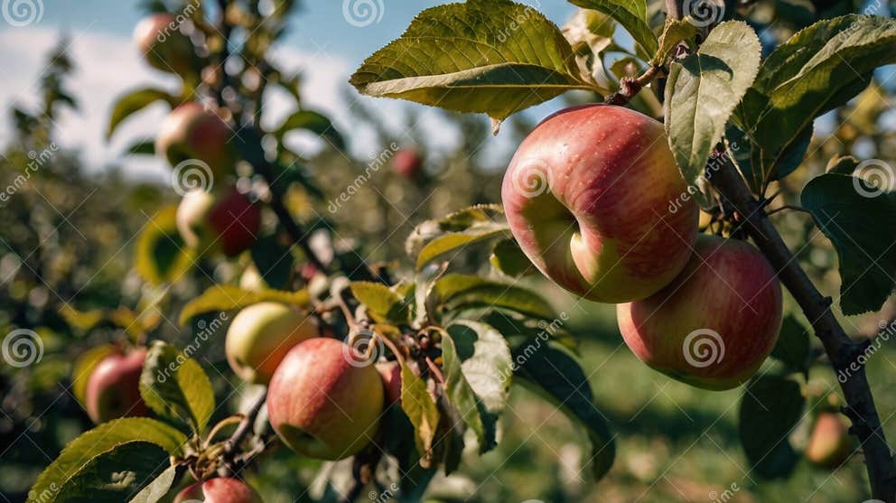 Ripe Scrumptious Apple on a Tree, Ready for Harvest Stock Illustration ...