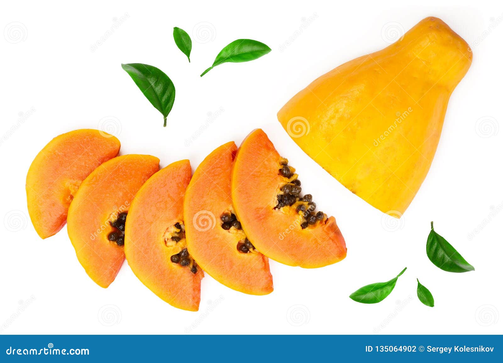 Ripe Slice Papaya Isolated on a White Background. Top View. Flat Lay ...