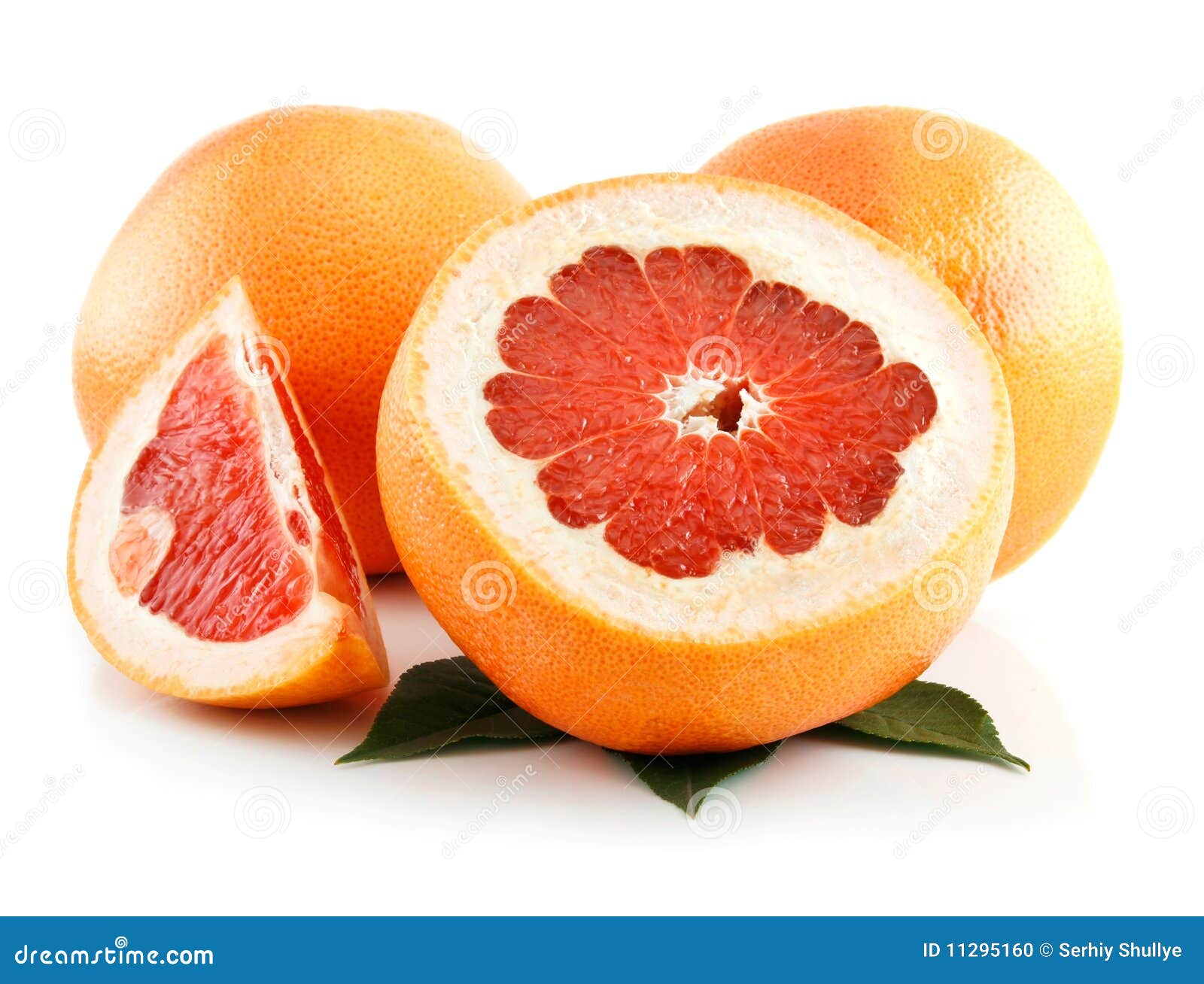 Ripe Sliced Grapefruit with Leaves Isolated Stock Photo - Image of ...