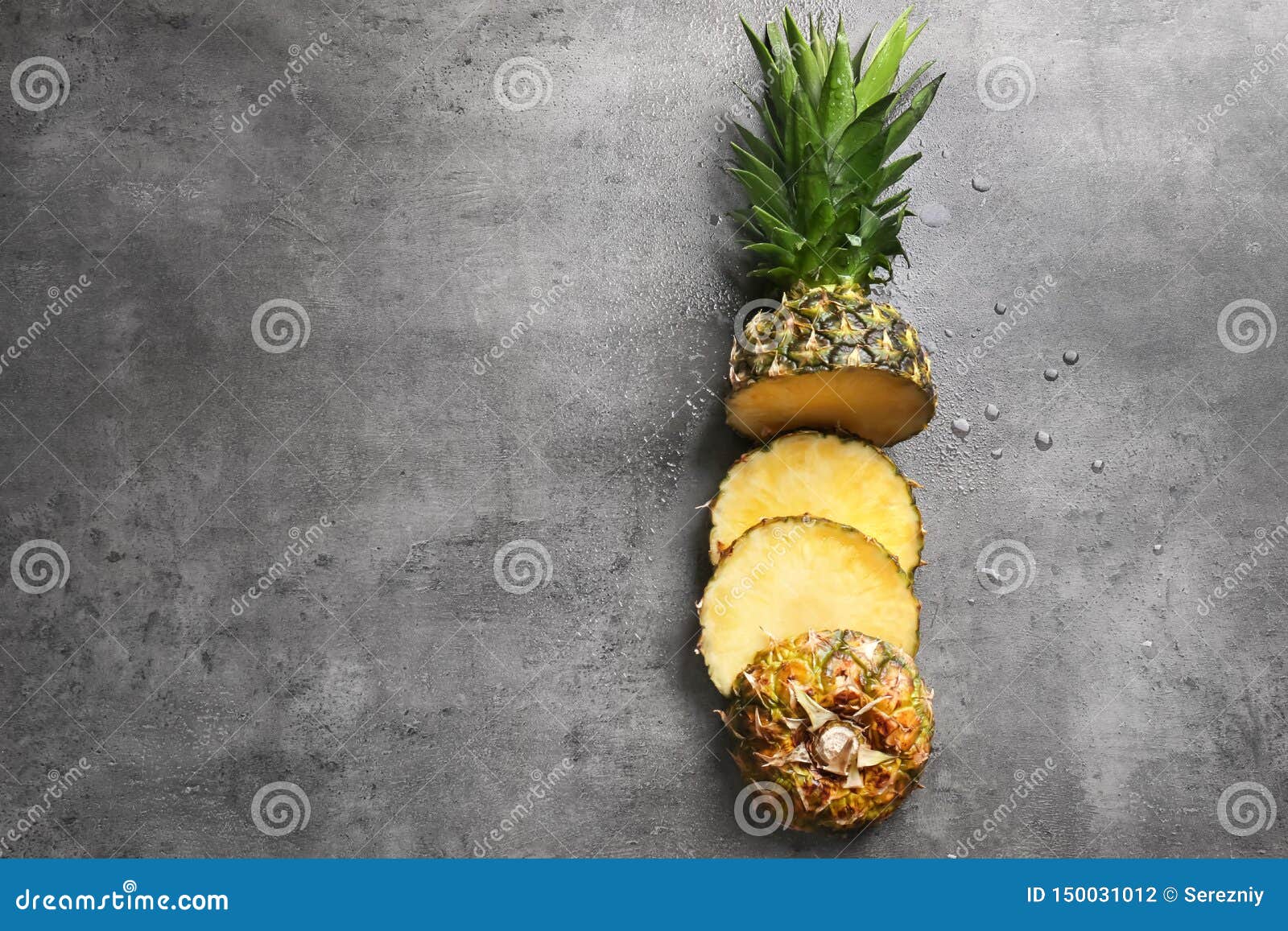 Ripe Sliced Pineapple on Gray Background, Top View Stock Photo - Image ...