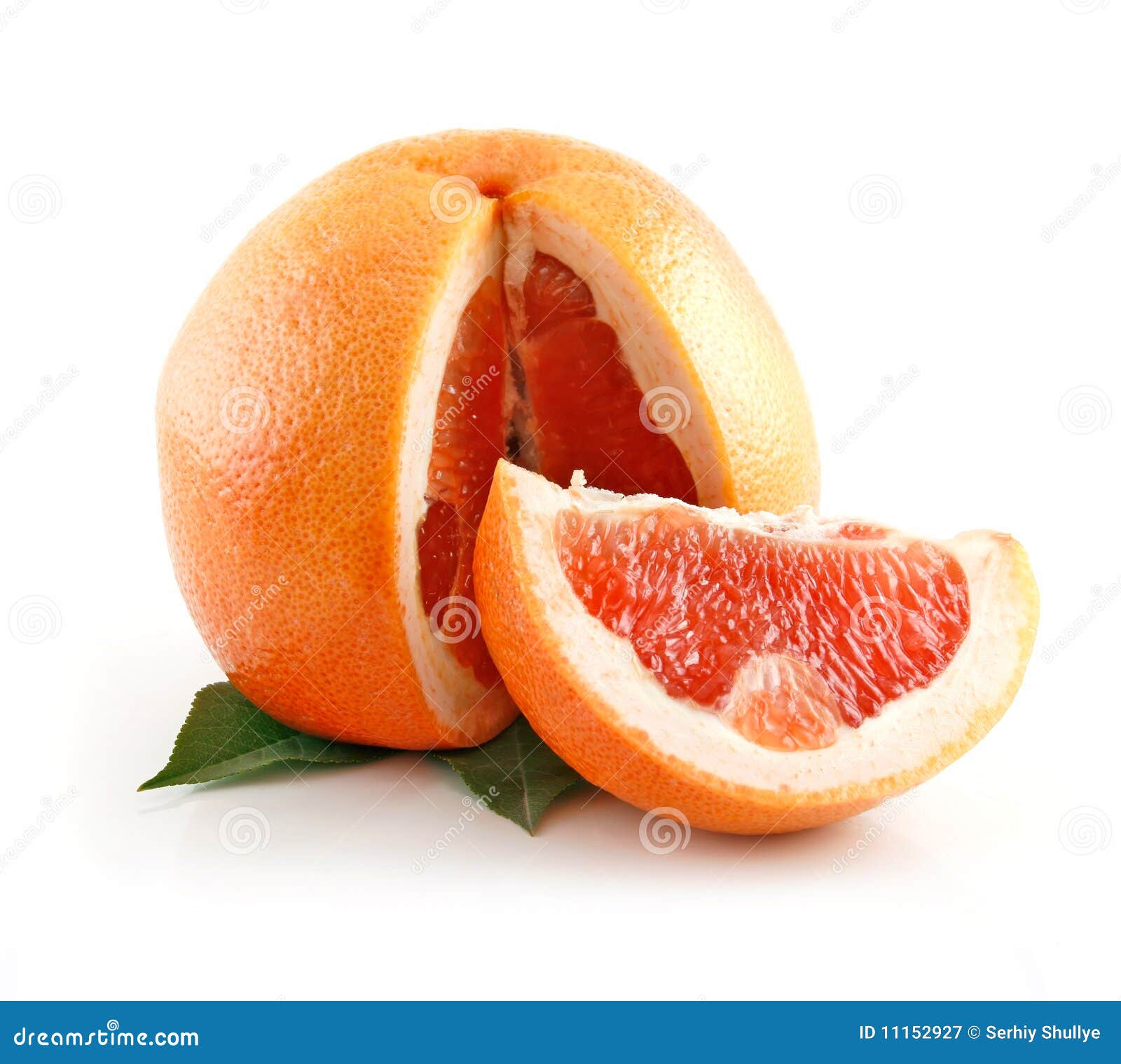 Ripe Sliced Wet Grapefruit with Leaves Isolated Stock Image - Image of ...
